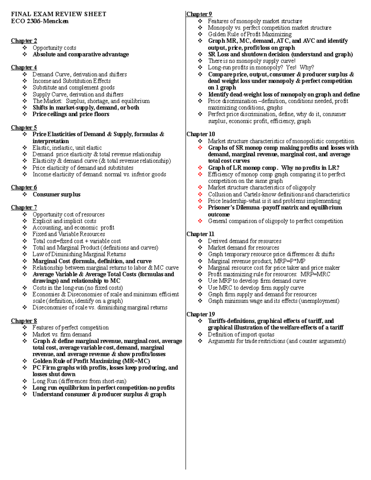 Fina Review 2306 - Dr. Kimberly Mencken Microeconomics is a branch of ...