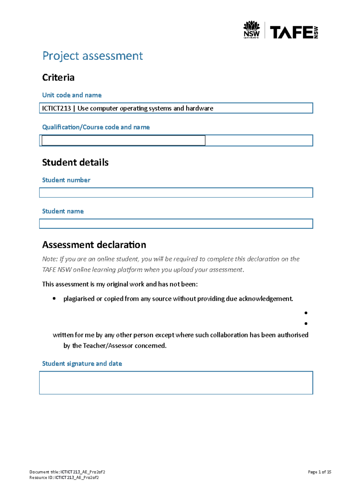 Ictict 213 Assesment 2 Project tafe - Project assessment Criteria Unit ...