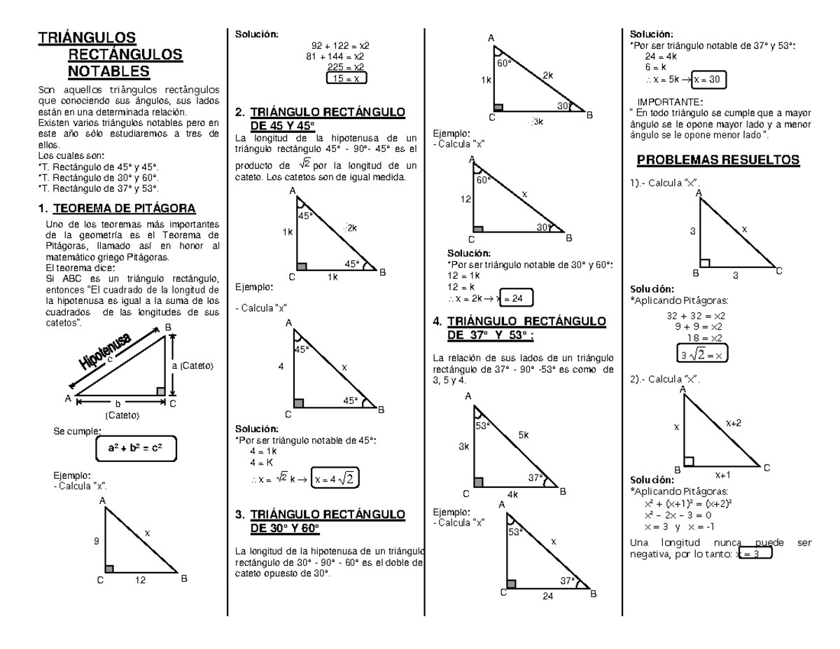 Triangulos-Rectangulos-Notables - TRIÁNGULOS RECTÁNGULOS NOTABLES Son ...