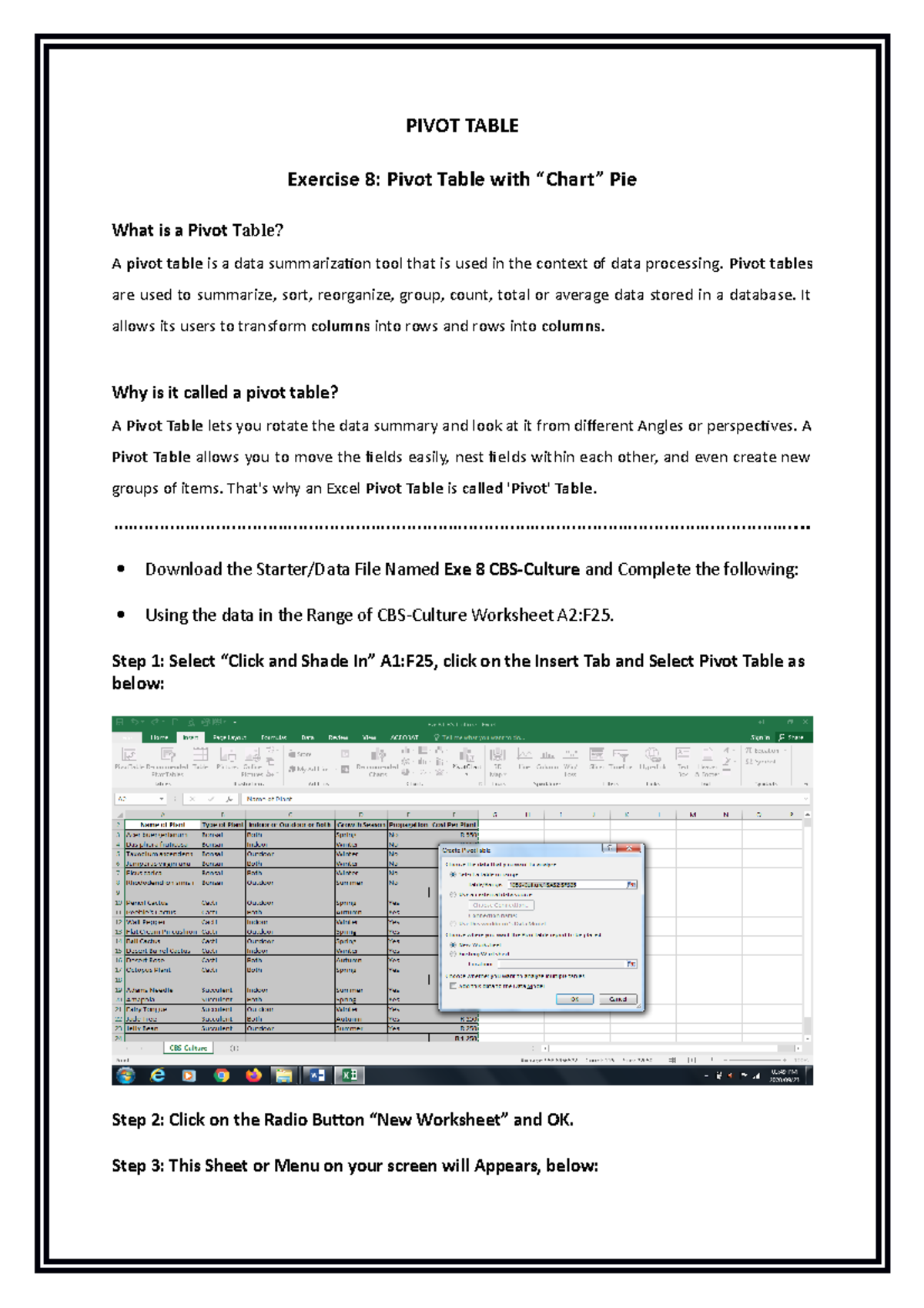 Exercise Pivot Table With Chart Pivot Table Exercise 8 Pivot Table With Chart” Pie What Is A