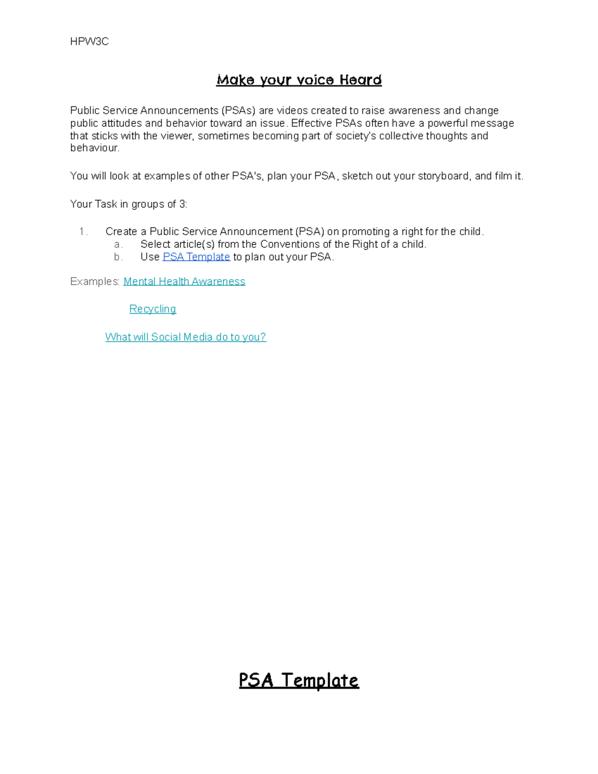 2. PSA Assignment - Heloo - HPW3C Make your voice Heard Public Service ...