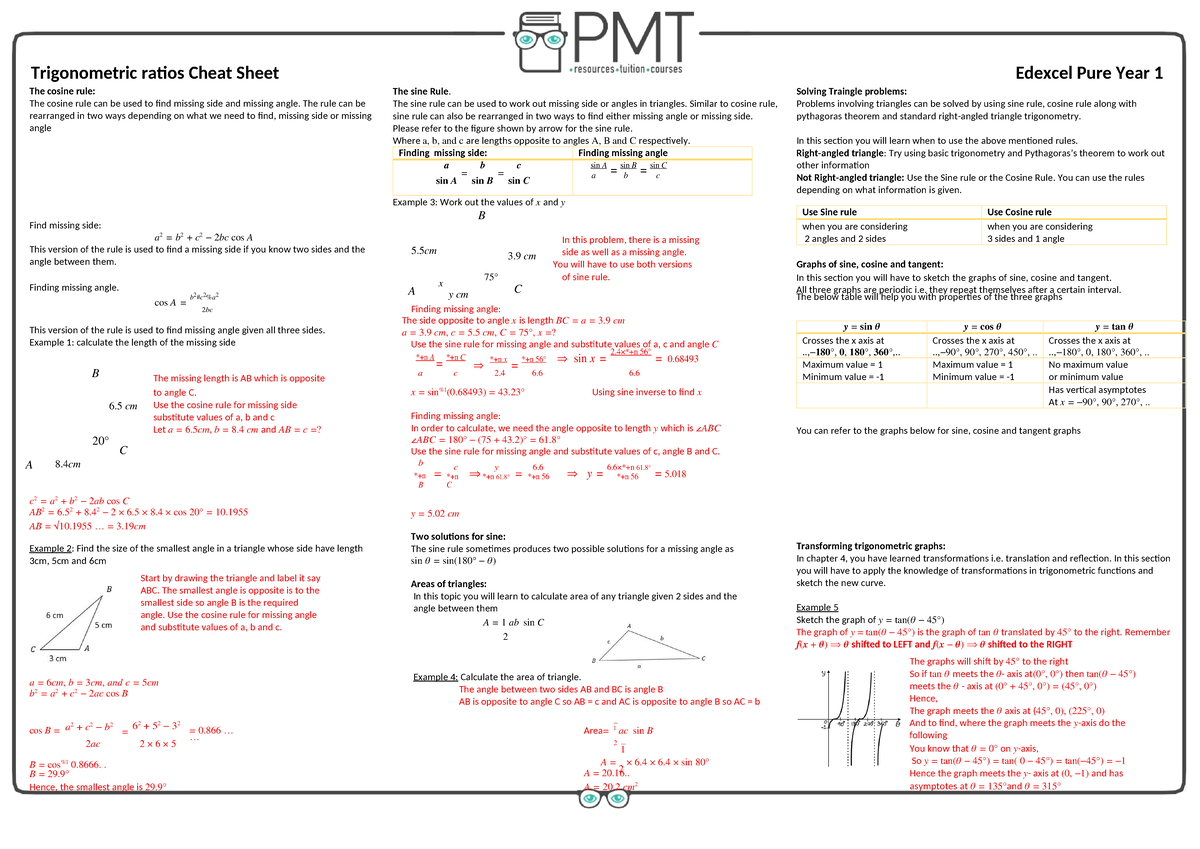 Ch.9 Trigonometric Ratios - Where a, b, and c are lengths opposite to ...