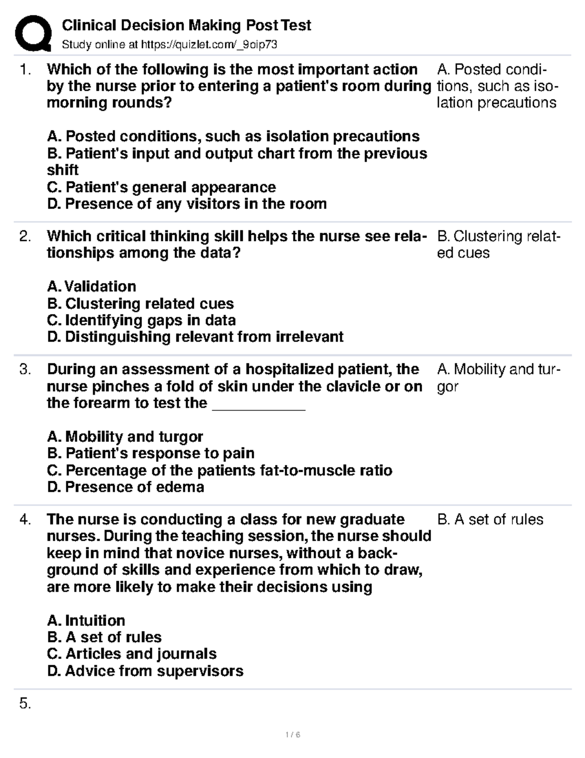 Clinical Decision Making Post-Test - Study online at quizlet/_9oip ...