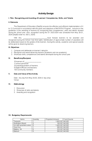 BSP Action Plan 2023 - Reference for any school activity - A C T I O N ...