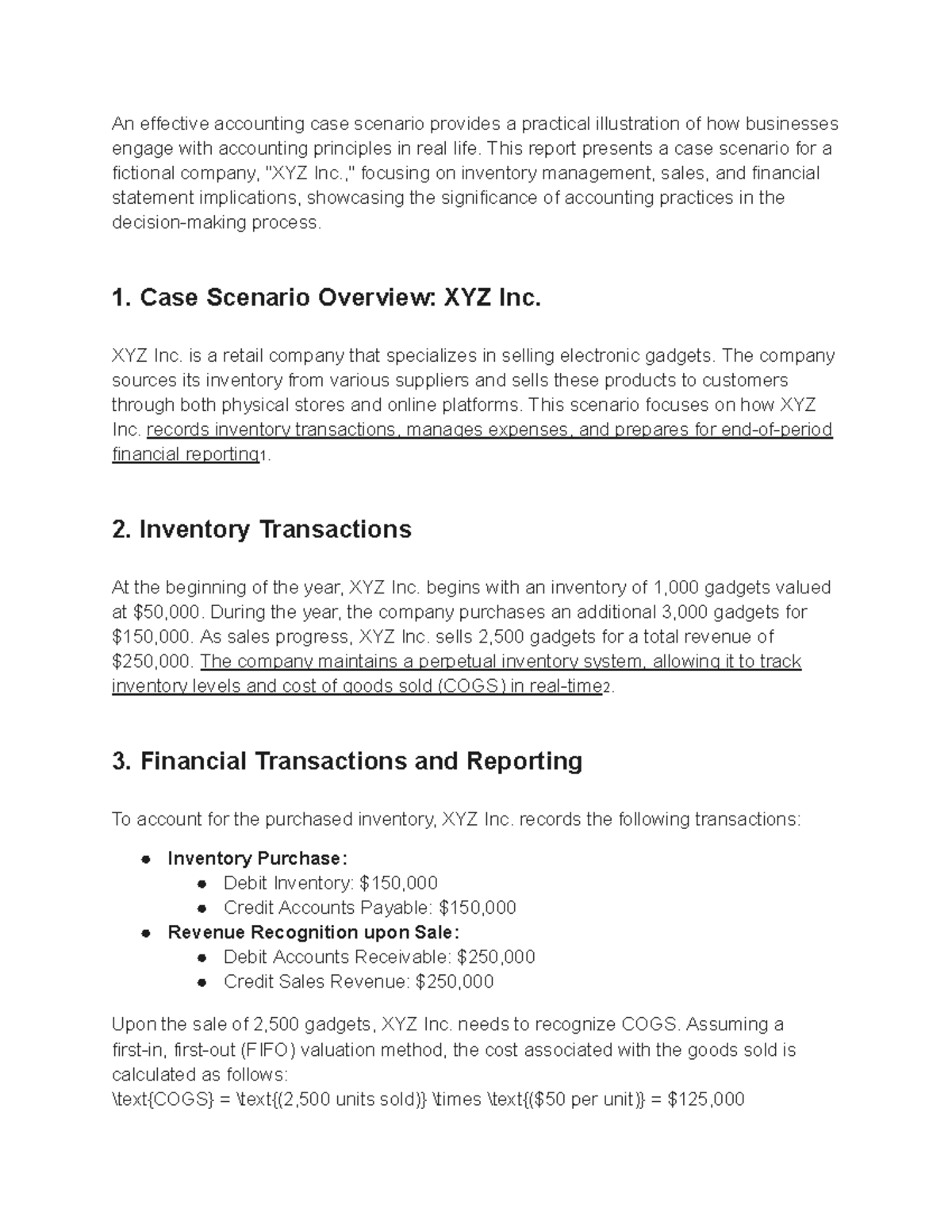 Case Scenario of XYZ Inc - An effective accounting case scenario ...