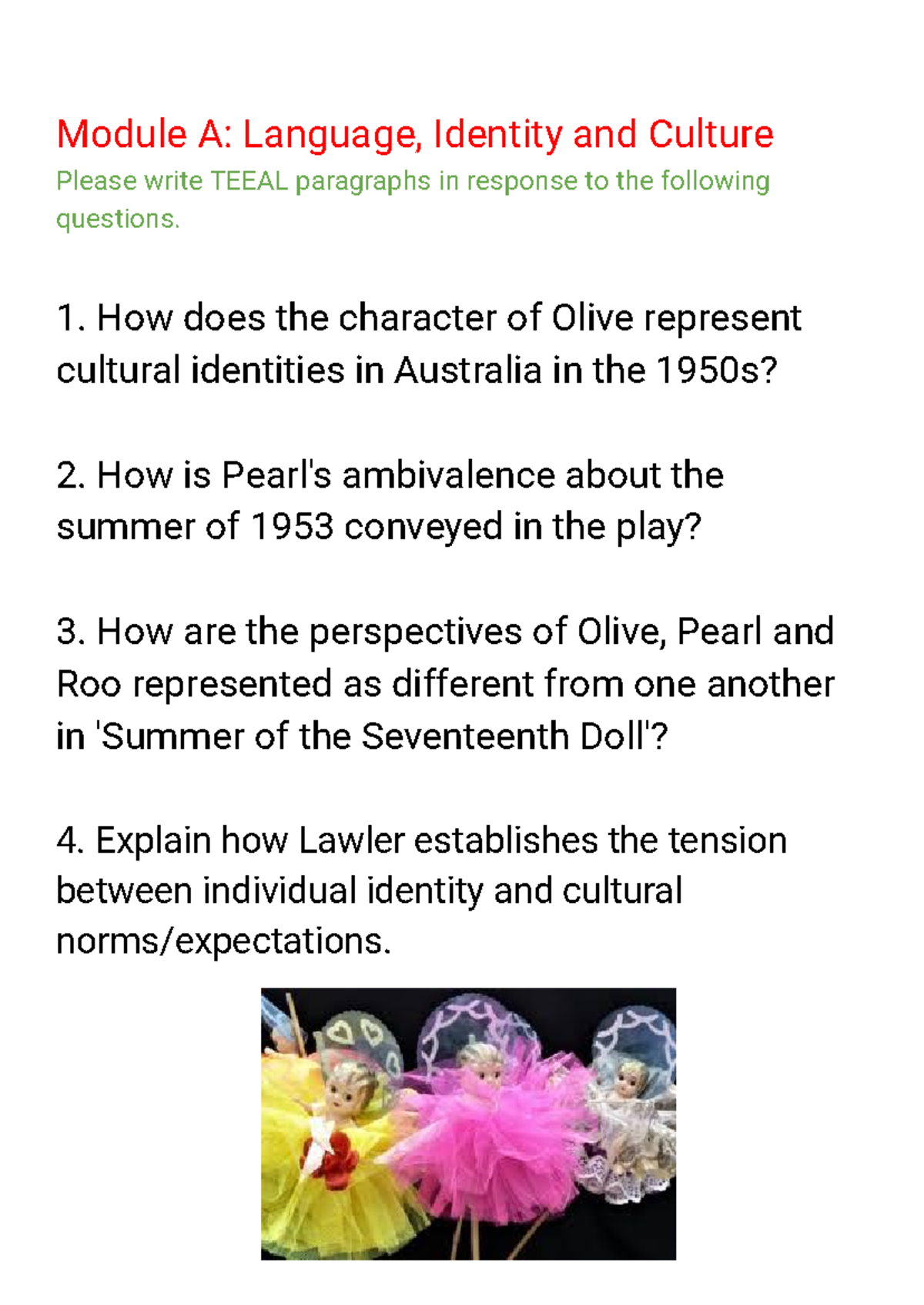 Practise Questions - Module A: Language, Identity and Culture Please ...
