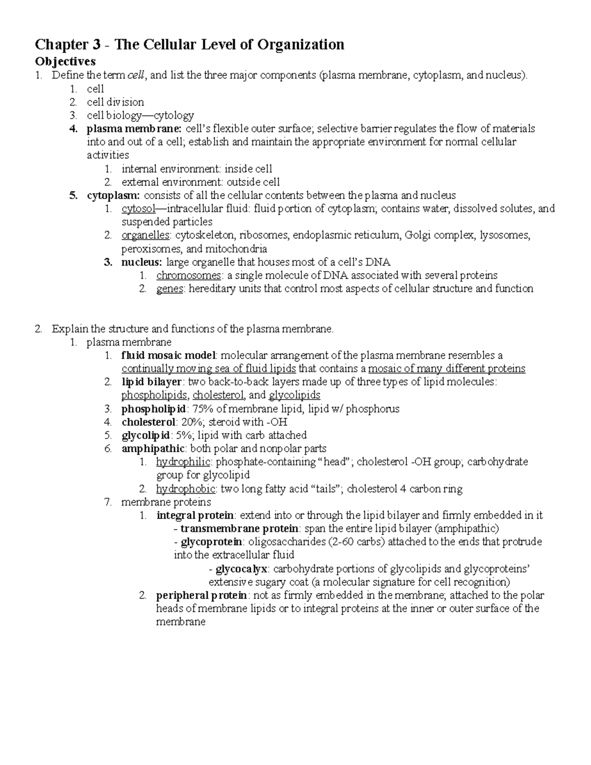 Chapter 3 - The Cellular Level of Organization - Chapter 3 - The ...