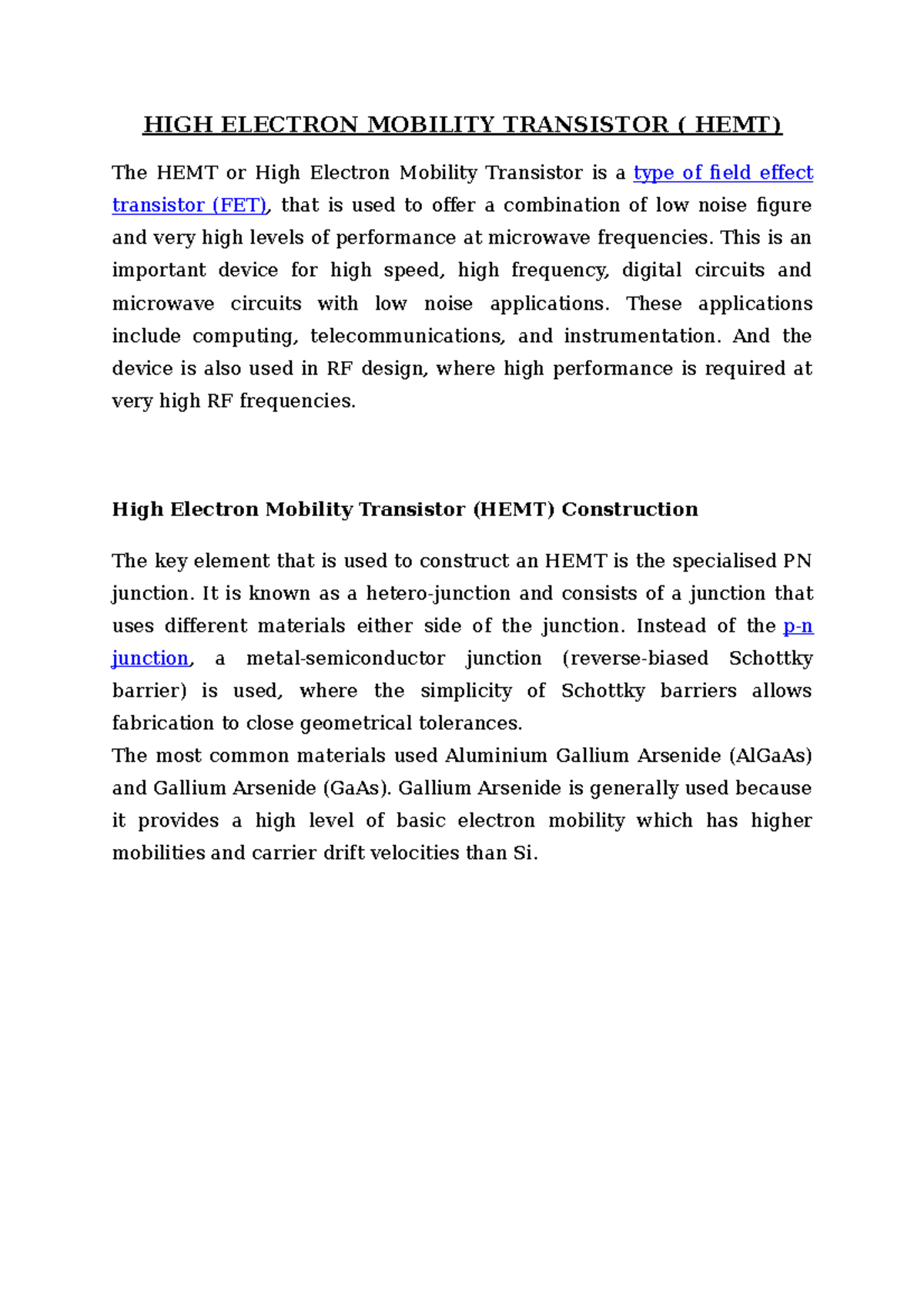HIGH Electron Mobility Transistor - This is an important device for ...