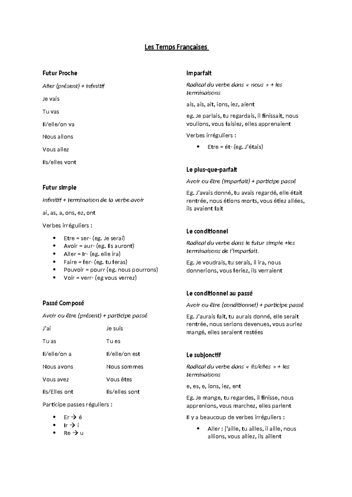 Tenses - French grammar - Les Temps Françaises Futur Proche Aller ...