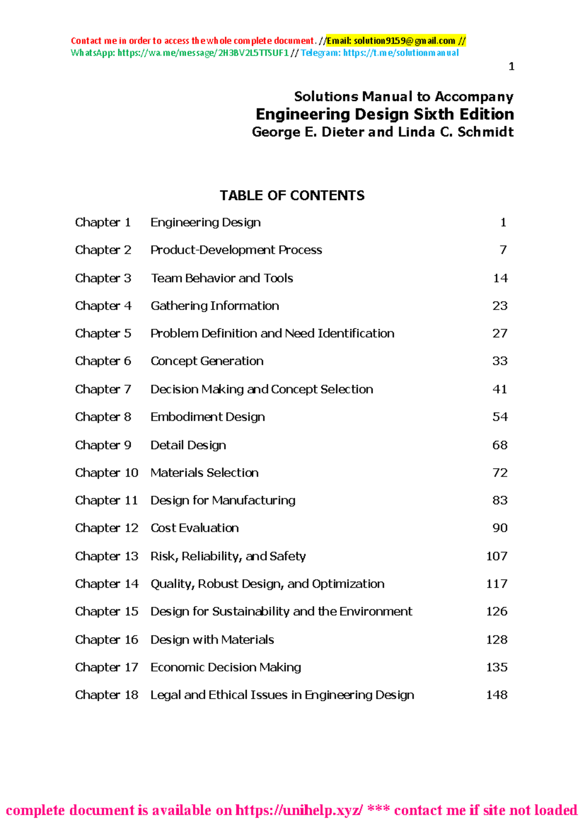Solution Manual Engineering Design 6th Edition by Dieter & Schmidt ...