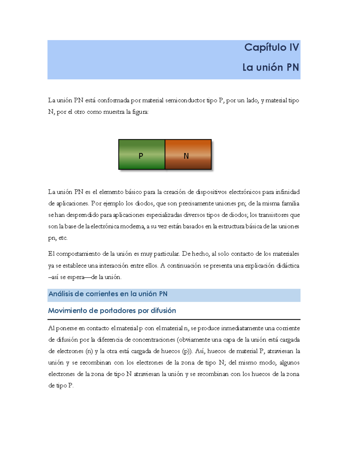 Unión PN - Física de semiconductores I - Capítulo IV La unión PN La ...
