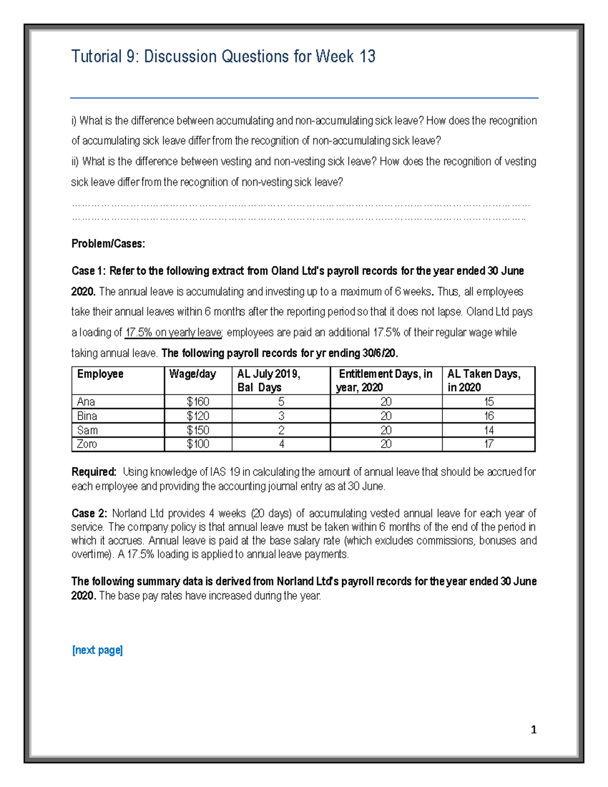 Tutorial 9- IAS19 Questions - 1 Tutorial 9: Discussion Questions for ...