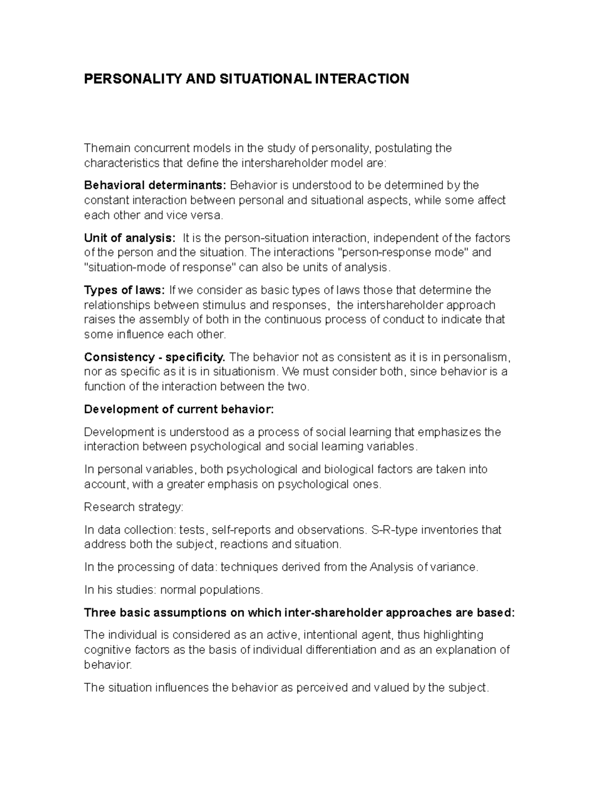 Personality and situational interaction - PERSONALITY AND SITUATIONAL ...