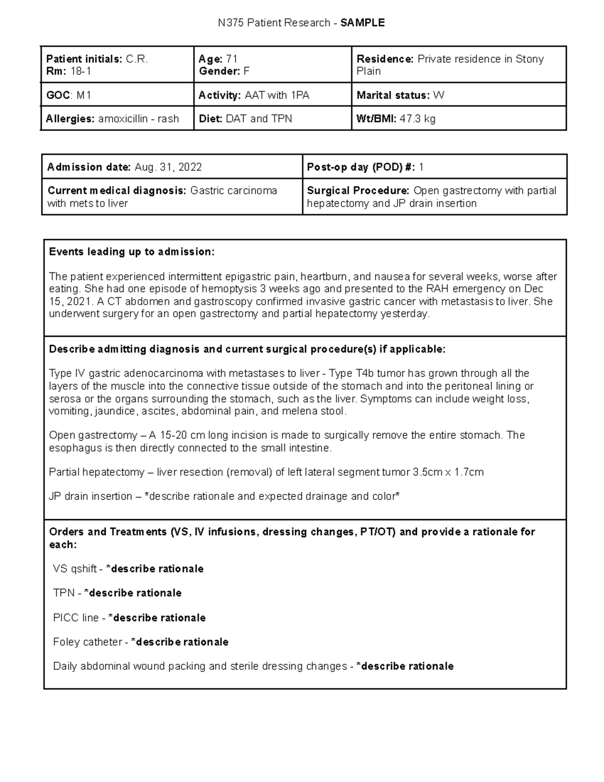 Sample Patient Research - N375 Patient Research - SAMPLE Patient ...