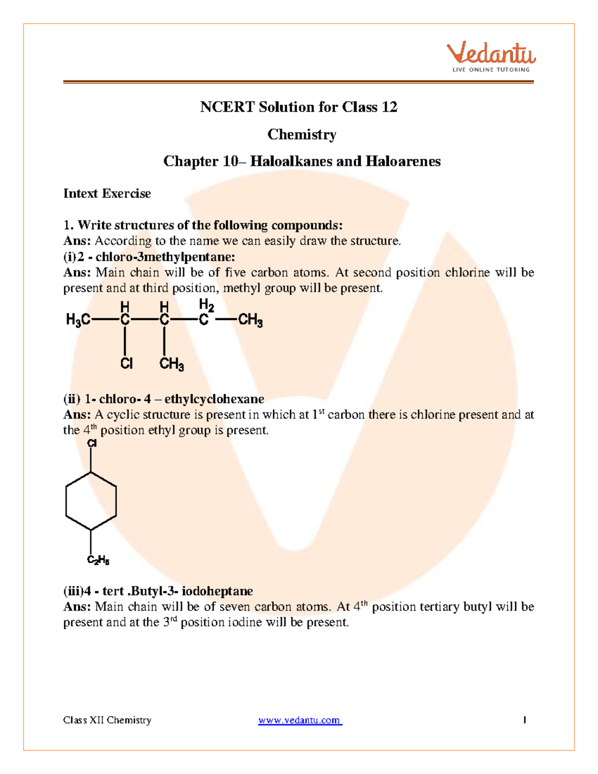 Ncert Solutions for Class 12 Chemistry Chapter 10 Haloalkanes And Haloarenes - NCERT Solution ...