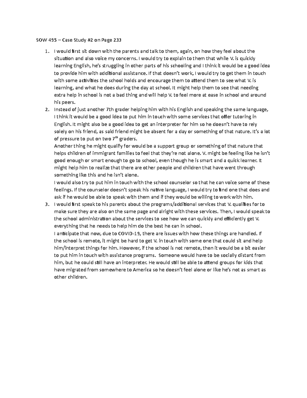 SOW 495 Case Study Student V - SOW 495 – Case Study #2 on Page 233 I ...
