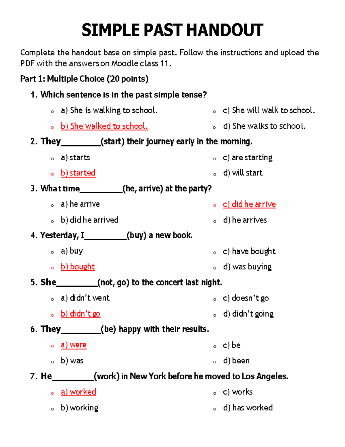 Simple past Handout - SIMPLE PAST HANDOUT Complete the handout base on ...