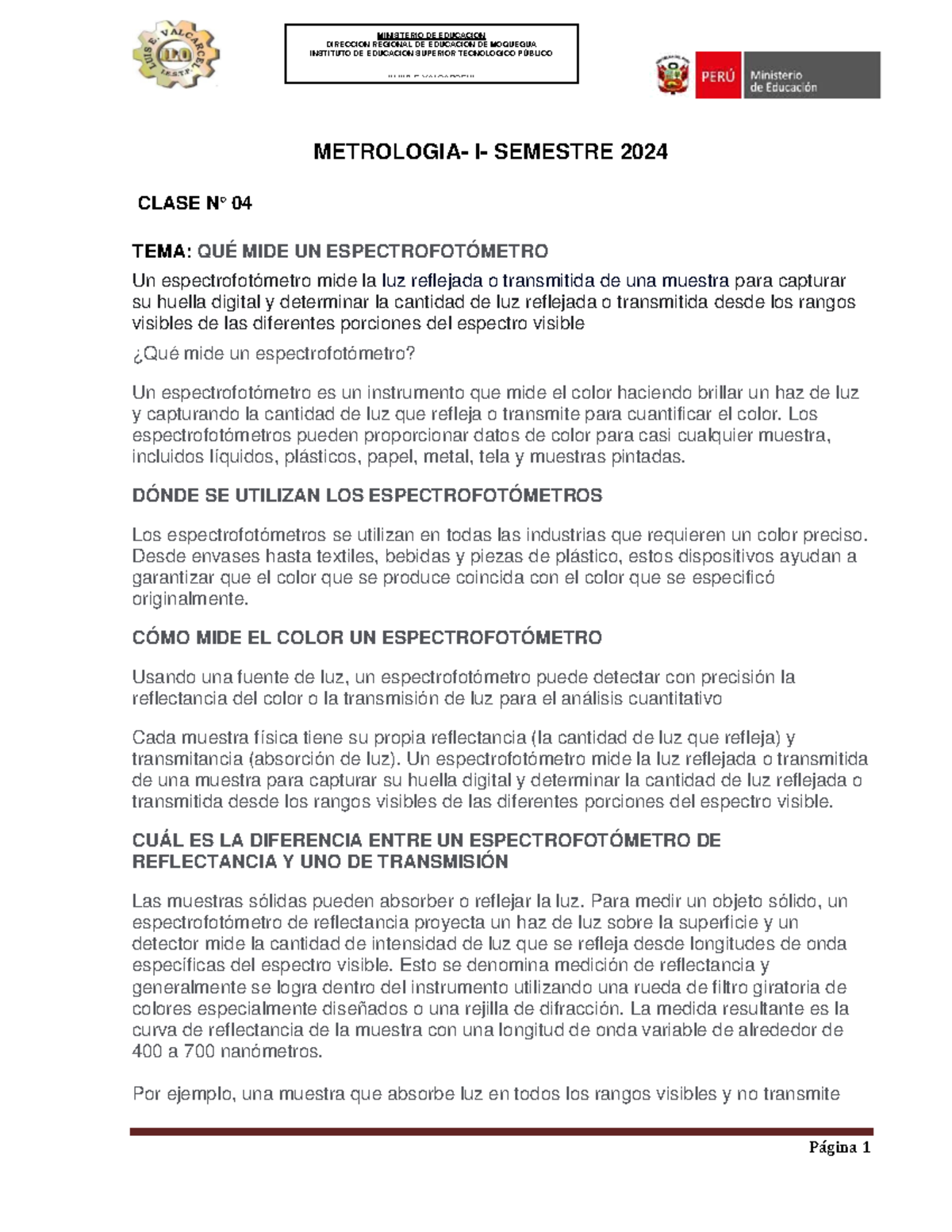 Clase 04 espectrometro - Página 1 MINISTERIO DE EDUCACION DIRECCION REGIONAL DE EDUCACION DE ...
