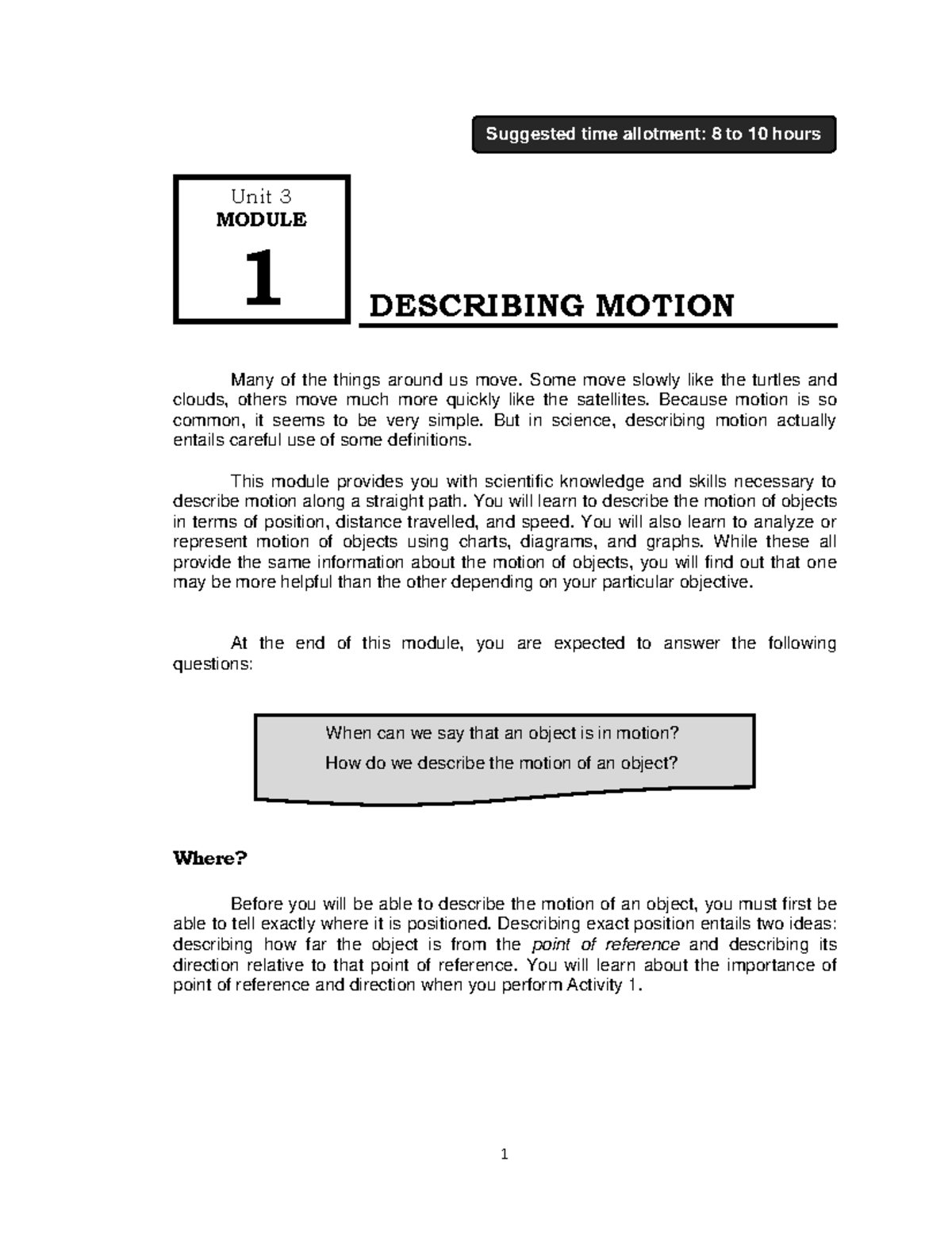 Learners module q3 - Hsjhdkdnnd - DESCRIBING MOTION Many of the things ...