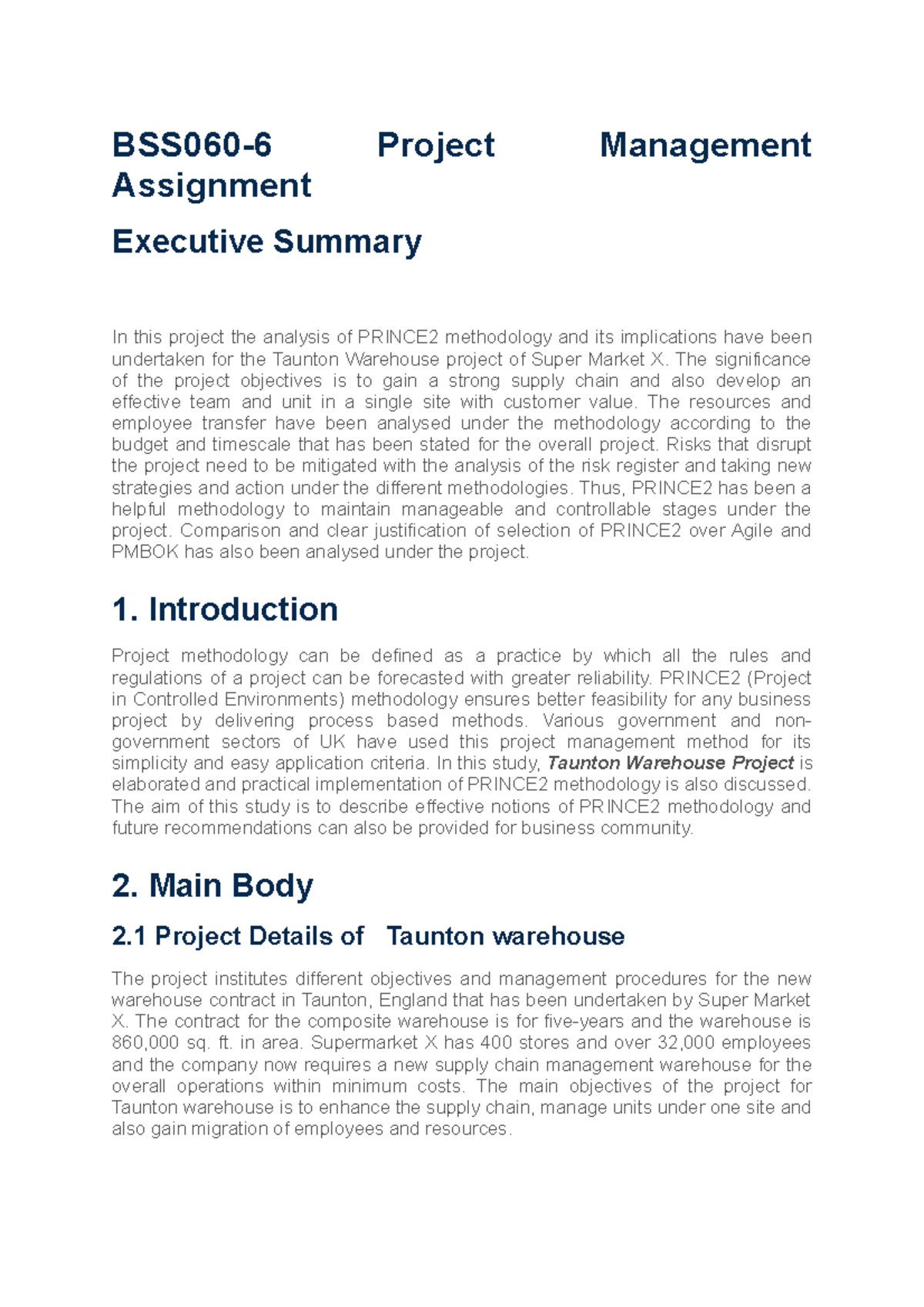 BSS060 - dfghj - BSS060-6 Project Management Assignment Executive Summary In this project the ...