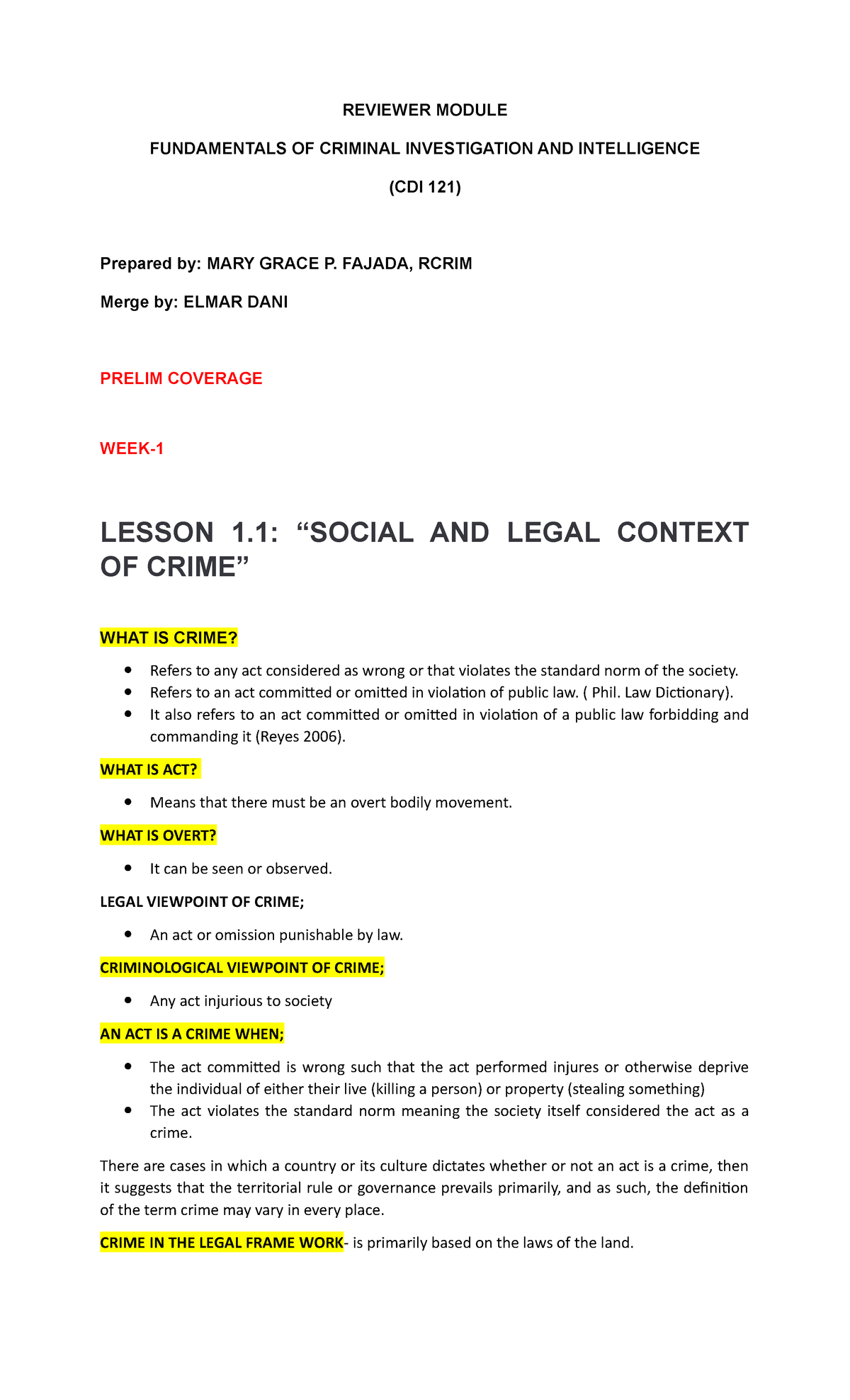 CDI-Module prelim, Midterm to Final - REVIEWER MODULE FUNDAMENTALS OF ...