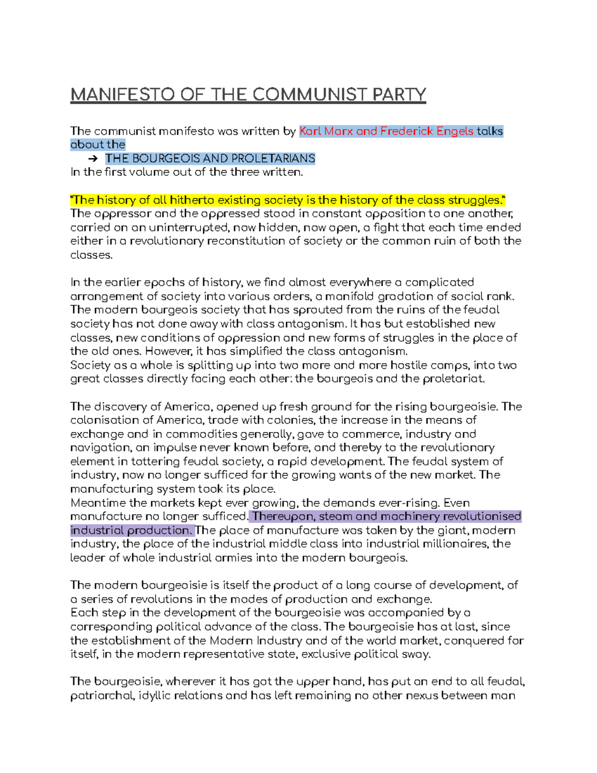 Communist Manifesto - MANIFESTO OF THE COMMUNIST PARTY The communist ...