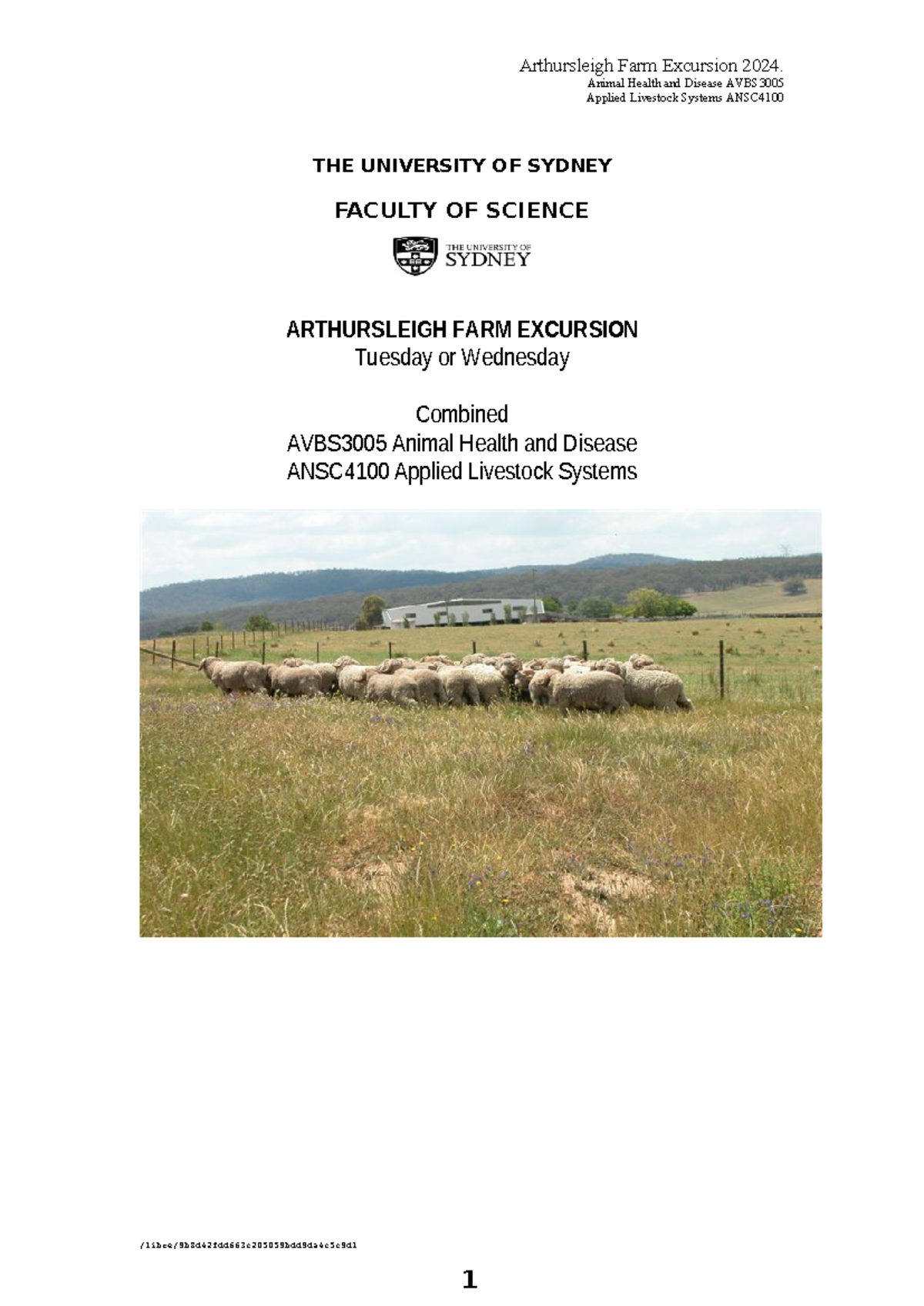 Arthursleigh farm trip handbook 2024 - Animal Health and Disease AVBS ...