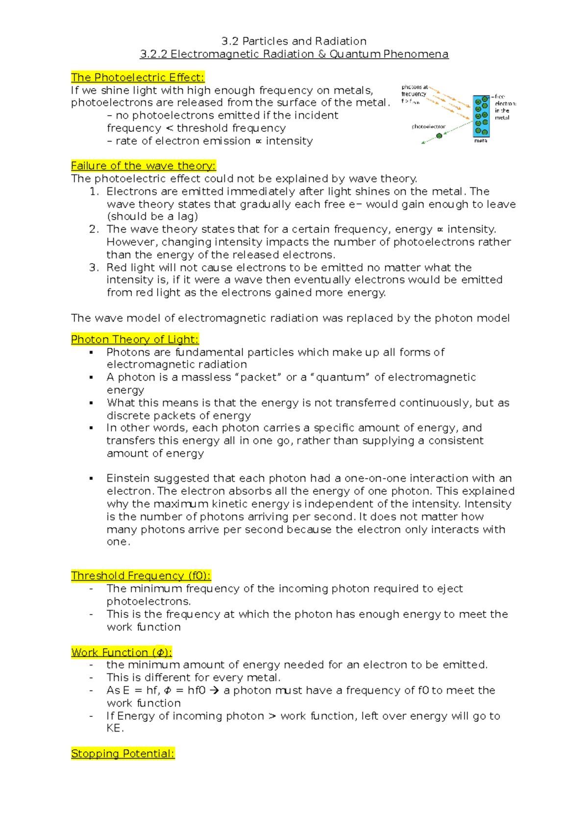 3.2.2 Electromagnetic Radiation & Quantum Phenomena Condensed - 3.2 ...