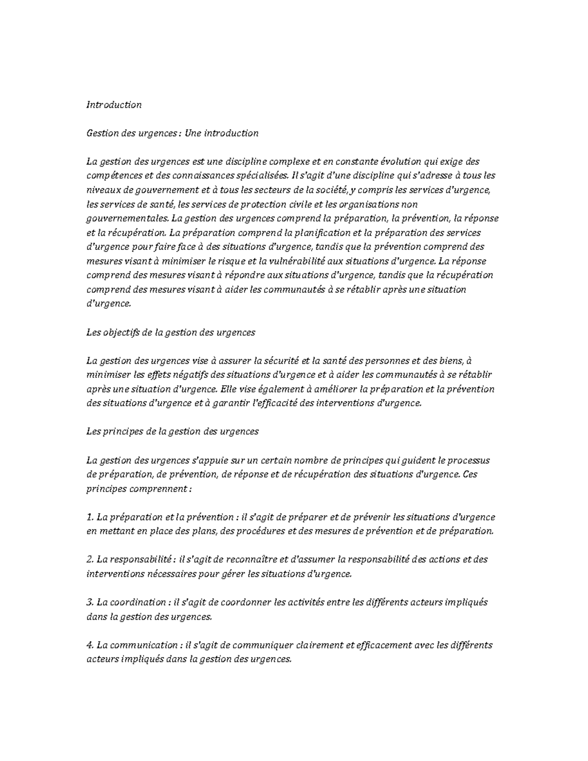 Emergency Management Study Notes - Introduction Gestion des urgences ...