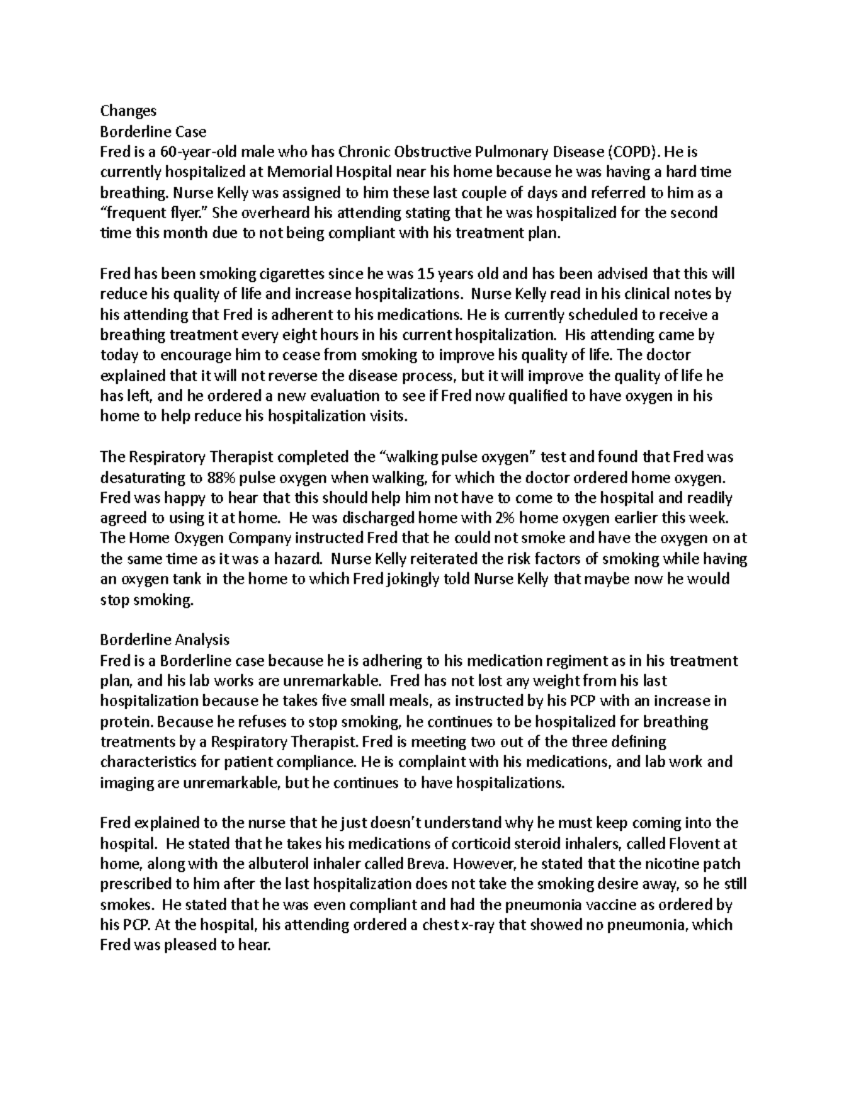 Concept II Borderline Case - Changes Borderline Case Fred is a 60-year ...