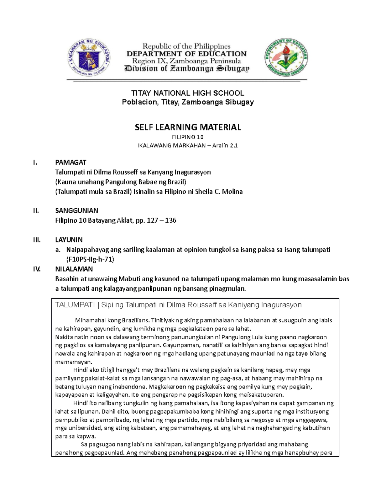 SELF- Learning- Material - TITAY NATIONAL HIGH SCHOOL Poblacion, Titay ...