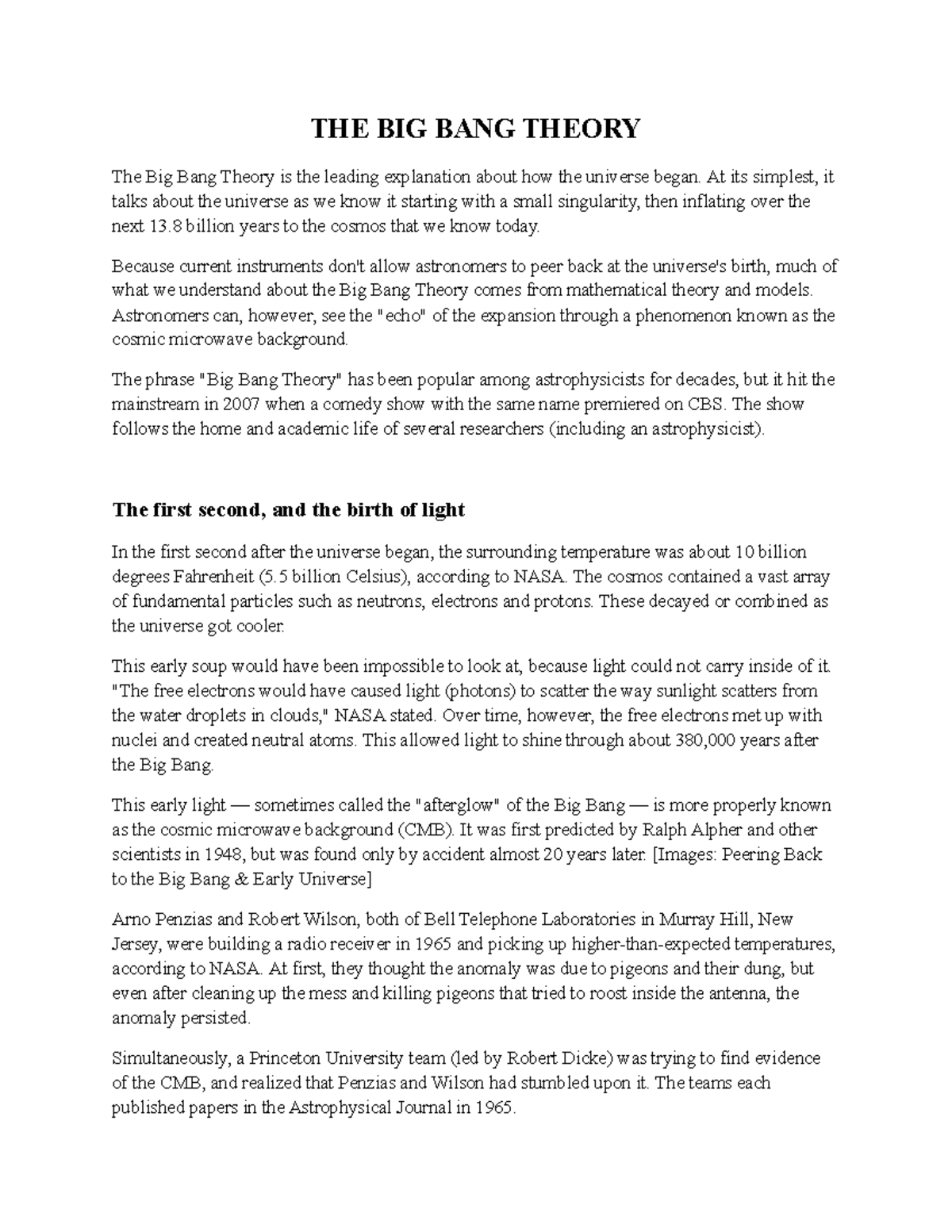 THE BIG BANG Theory - THE BIG BANG THEORY The Big Bang Theory is the ...