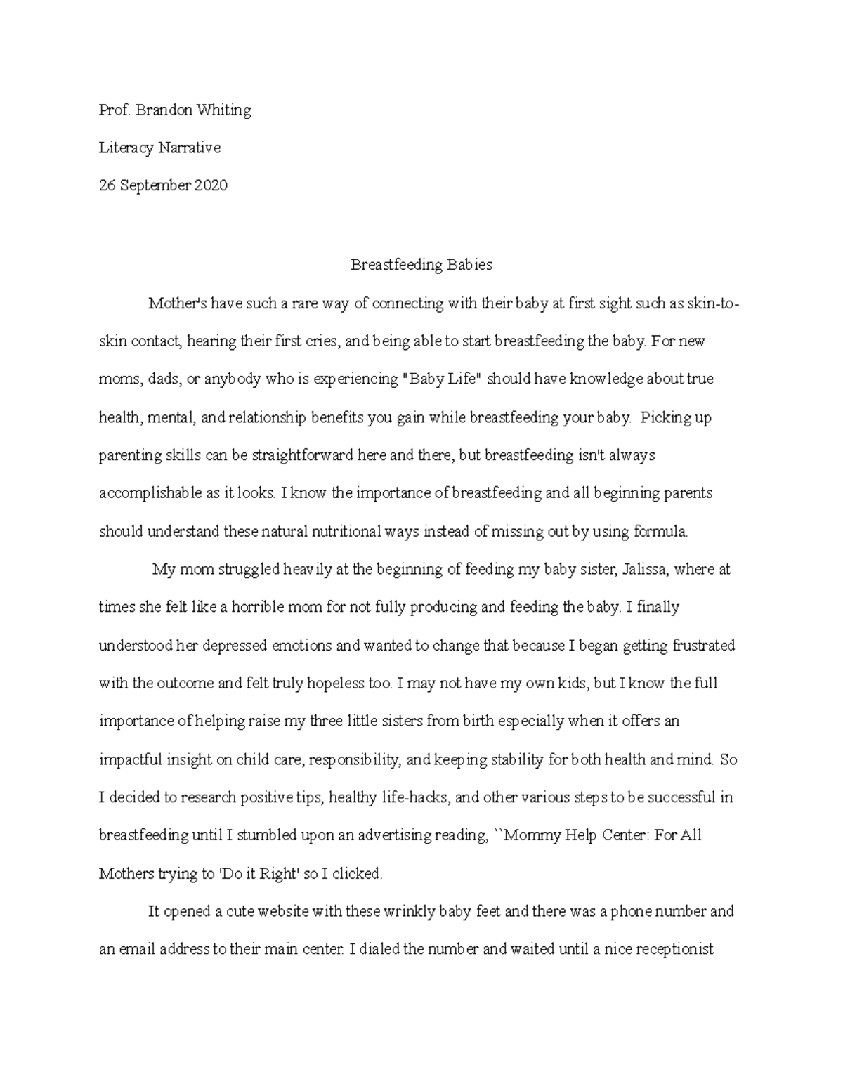 Literacy Narrative Essay - Prof. Brandon Whiting Literacy Narrative 26 ...