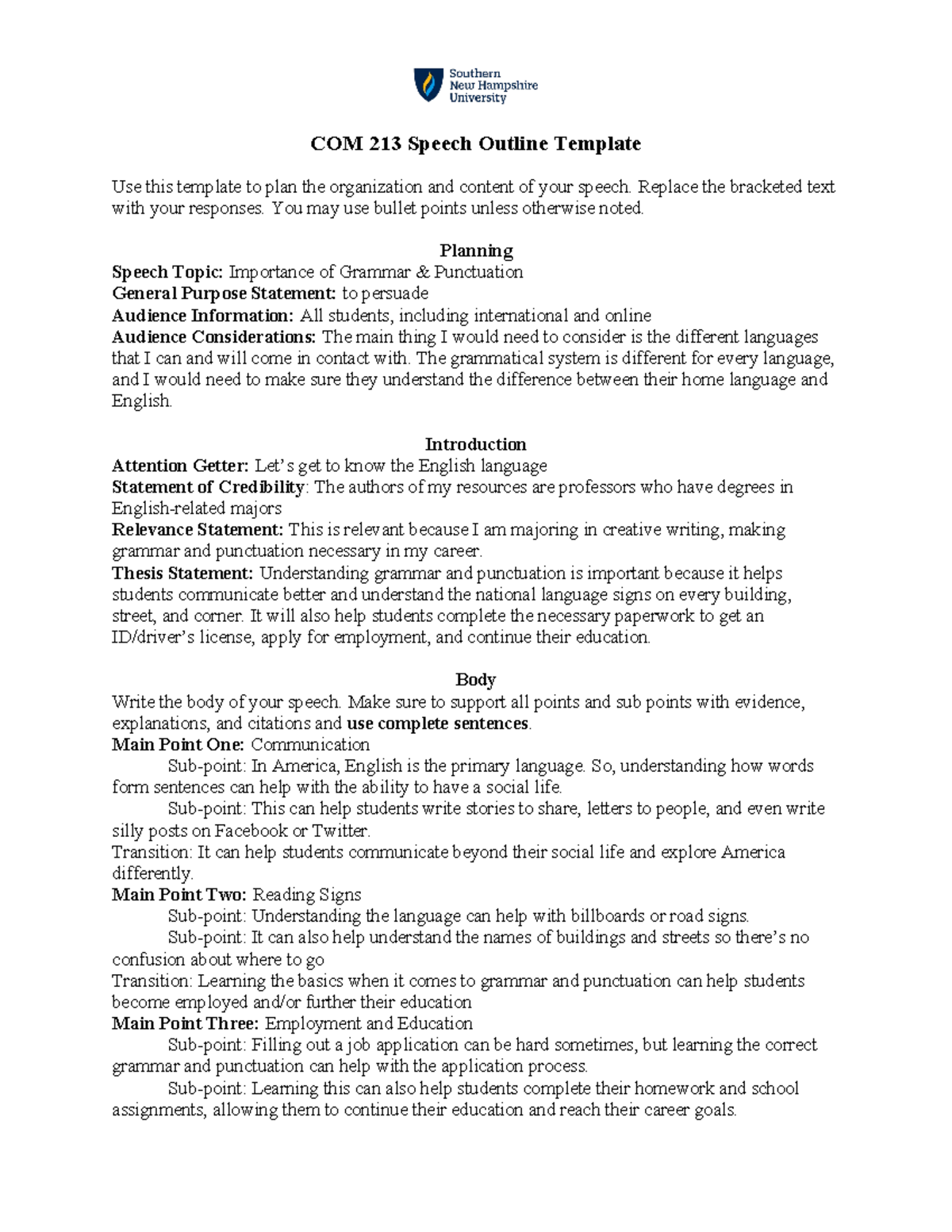 Com-213 Module Six - COM 213 Speech Outline Template Use this template ...