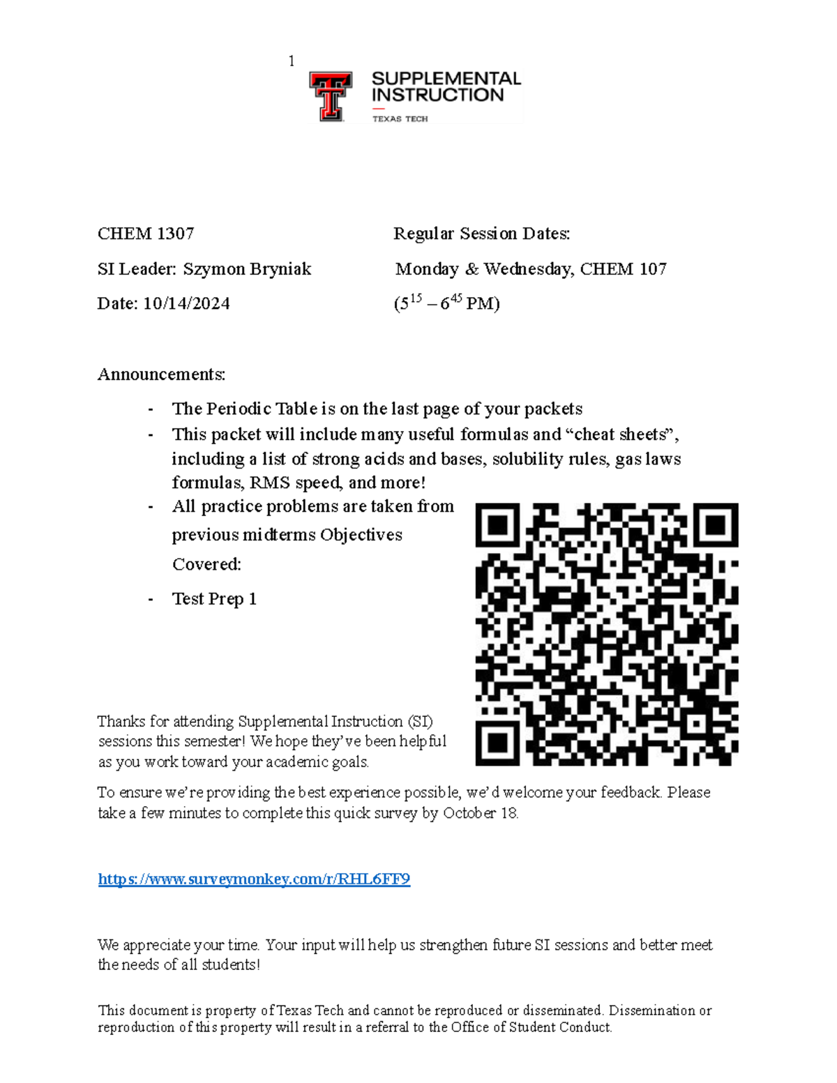 CHEM SI Session Test Prep Exam II - This document is property of Texas ...