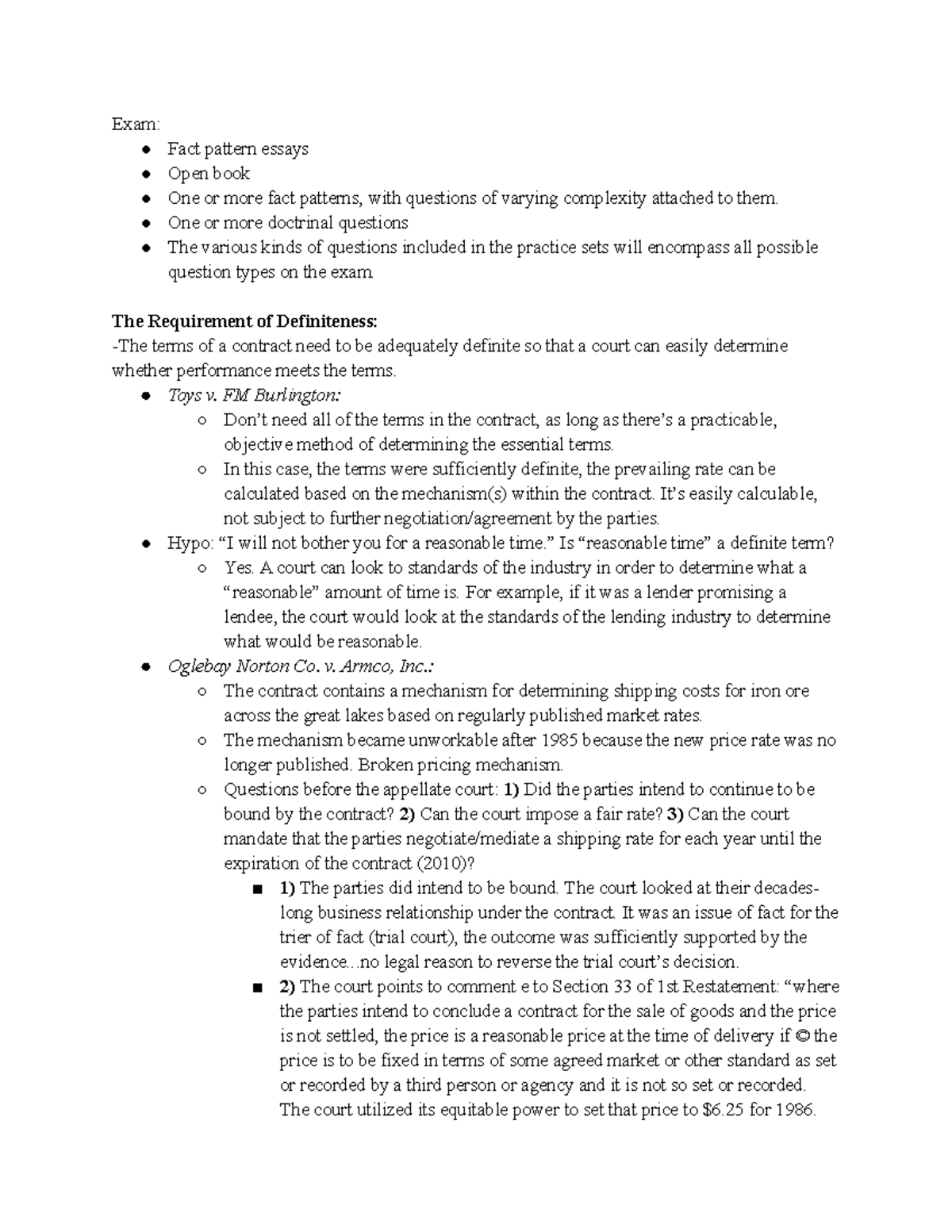 Contracts Class Notes - Professor Borgen - Exam: Fact pattern essays ...