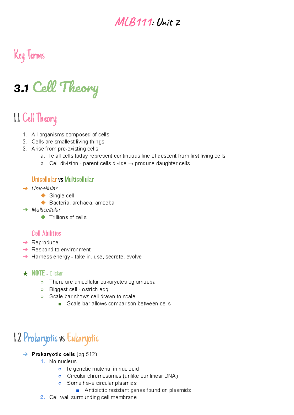 MLB111: Unit 2 - These are personal notes that are a combination of ...