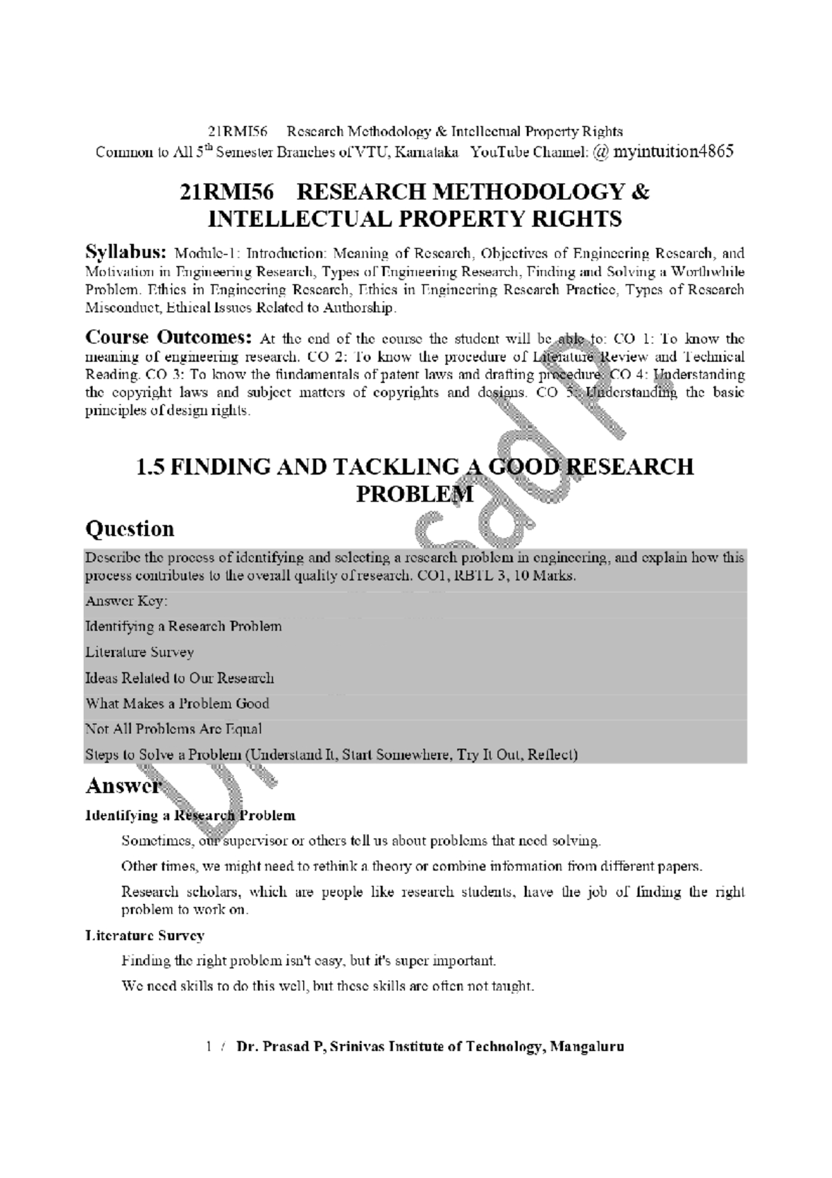 VTU 21RMI56 Module 1.5 Finding and Tackling A Good Research Problem - Research Methodology - Studocu