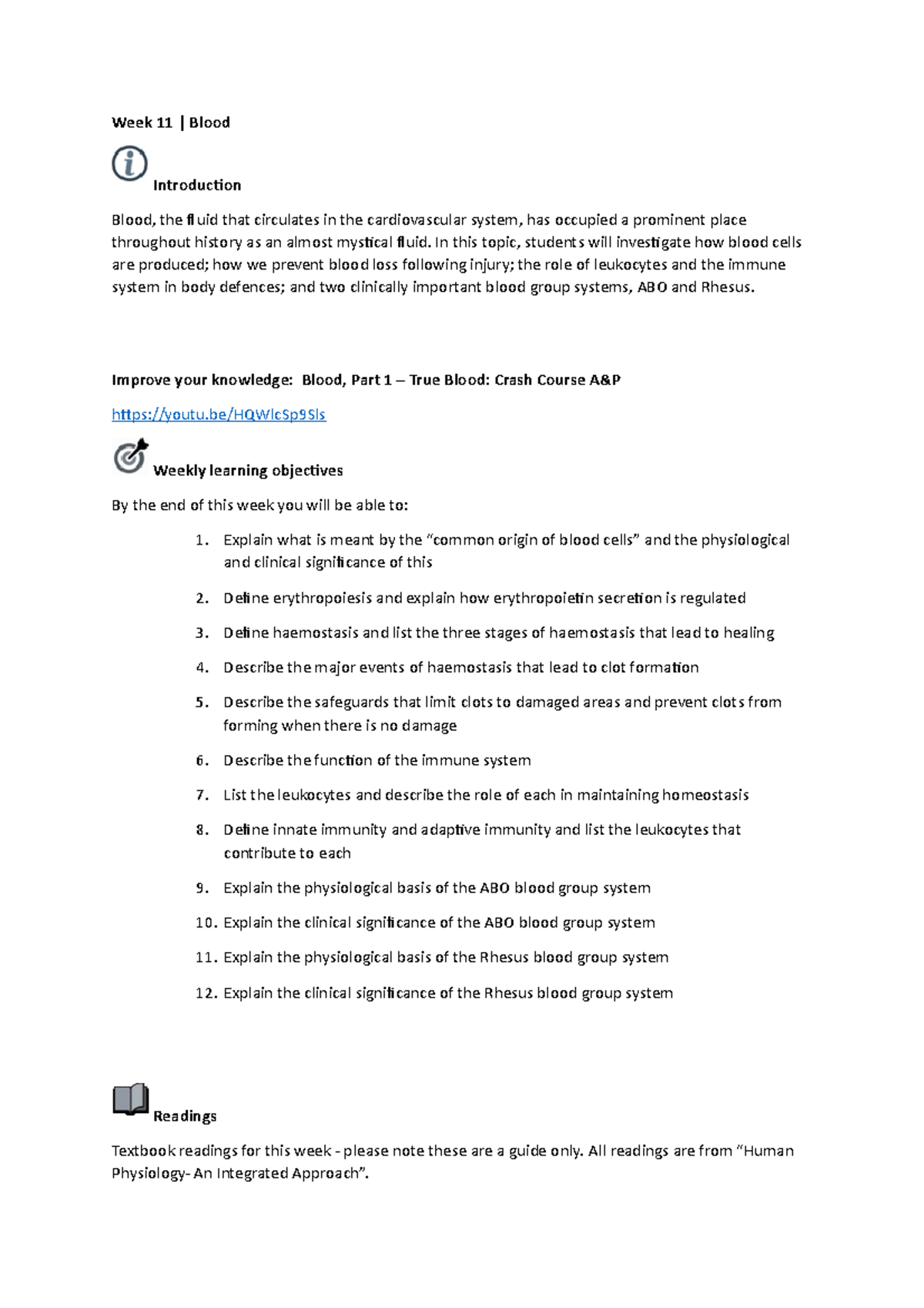 Week 11 Notes - Blood - Week 11 | Blood Introduction Blood, the fluid ...