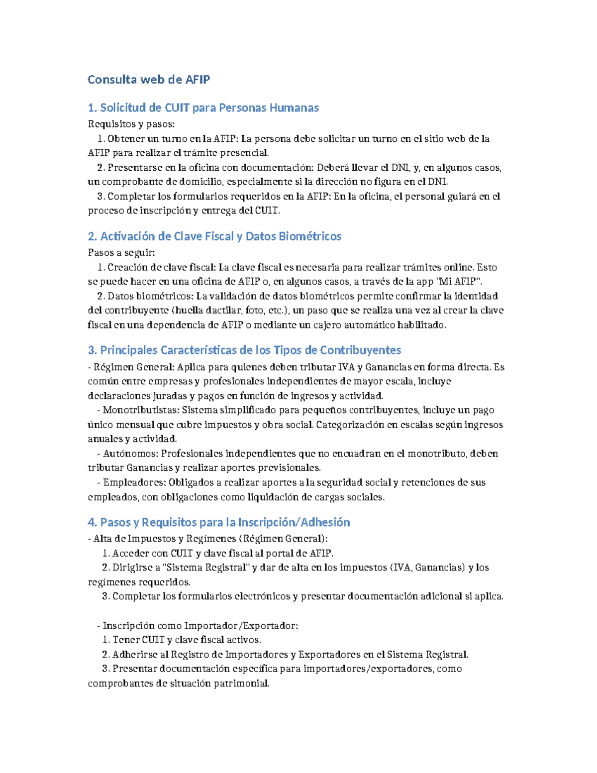 Guia AFIP Primeros Pasos - Consulta web de AFIP 1. Solicitud de CUIT para Personas Humanas - Studocu