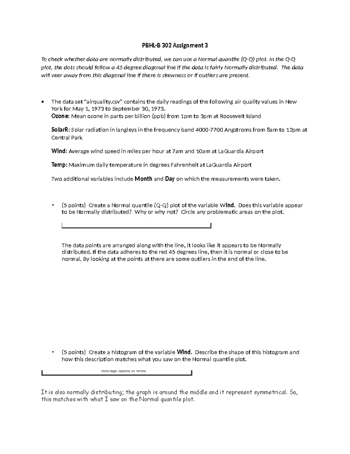 Homework 3 - PBHL-B 302 Assignment 3 To check whether data are normally ...