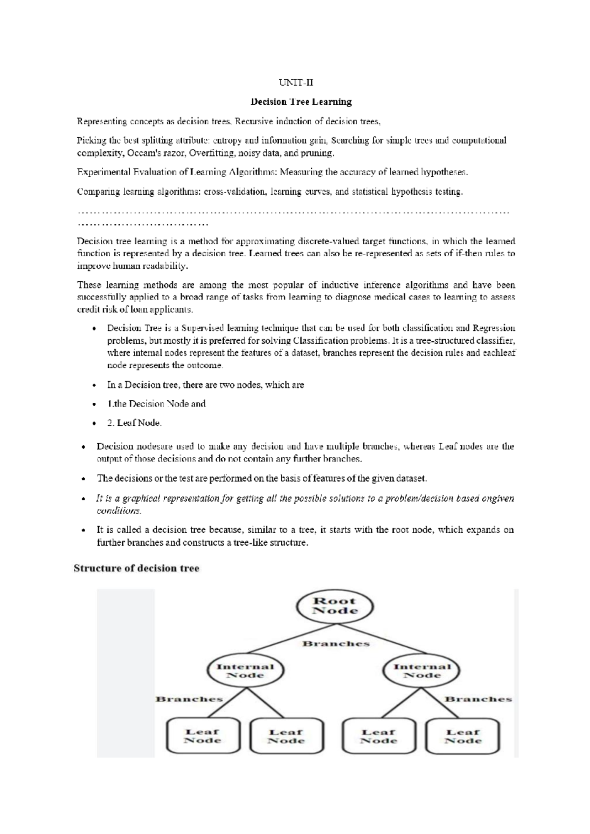UNIT-2 ML TO Follow - machine learning practice materials - Decision Tree Learning Representing ...