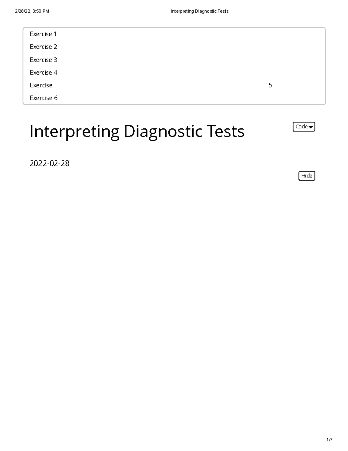 Interpreting Diagnostic Tests - Exercise 2 Exercise 3 Exercise 4 ...
