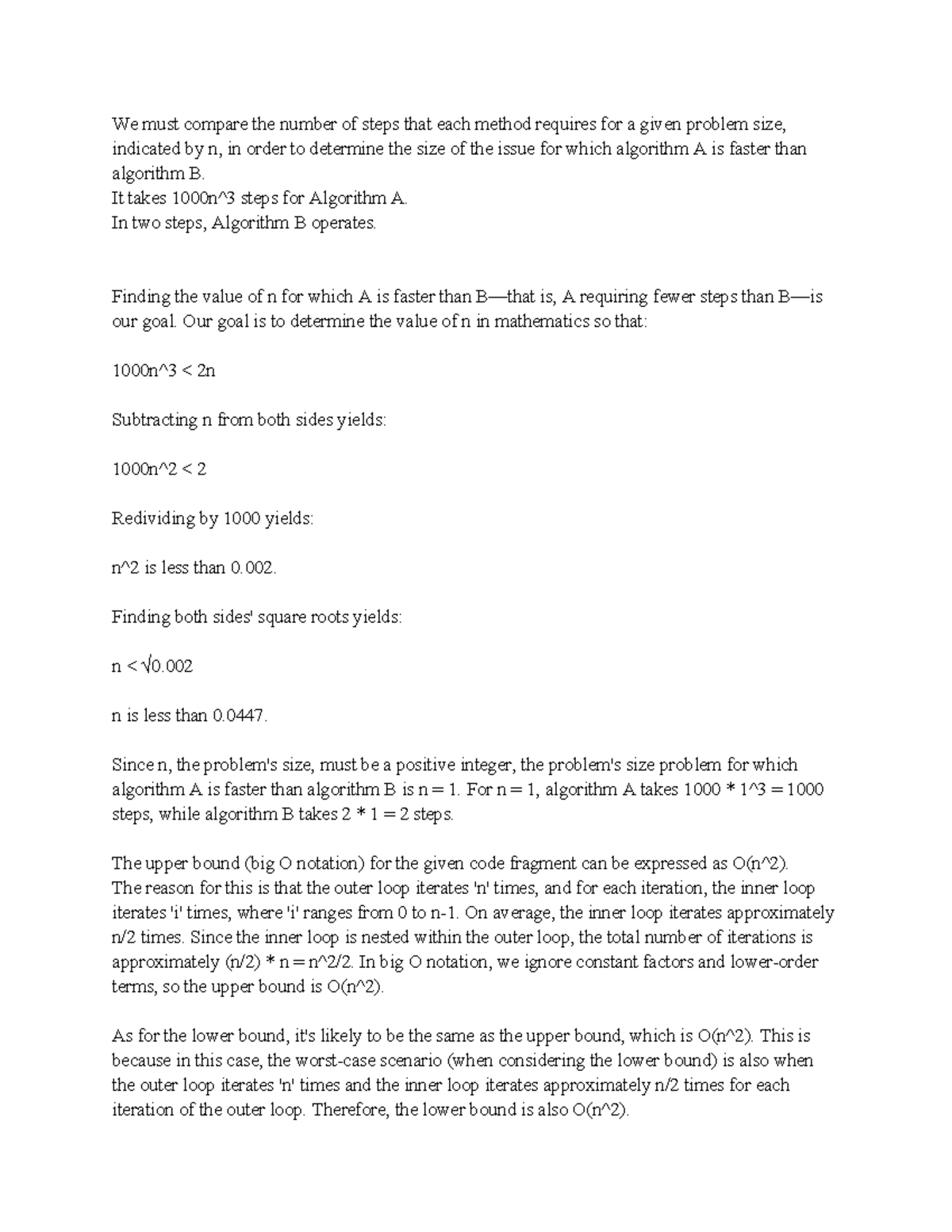 Cs 3303 Discussion Assignment Unit 2 We Must Compare The Number Of Steps That Each Method