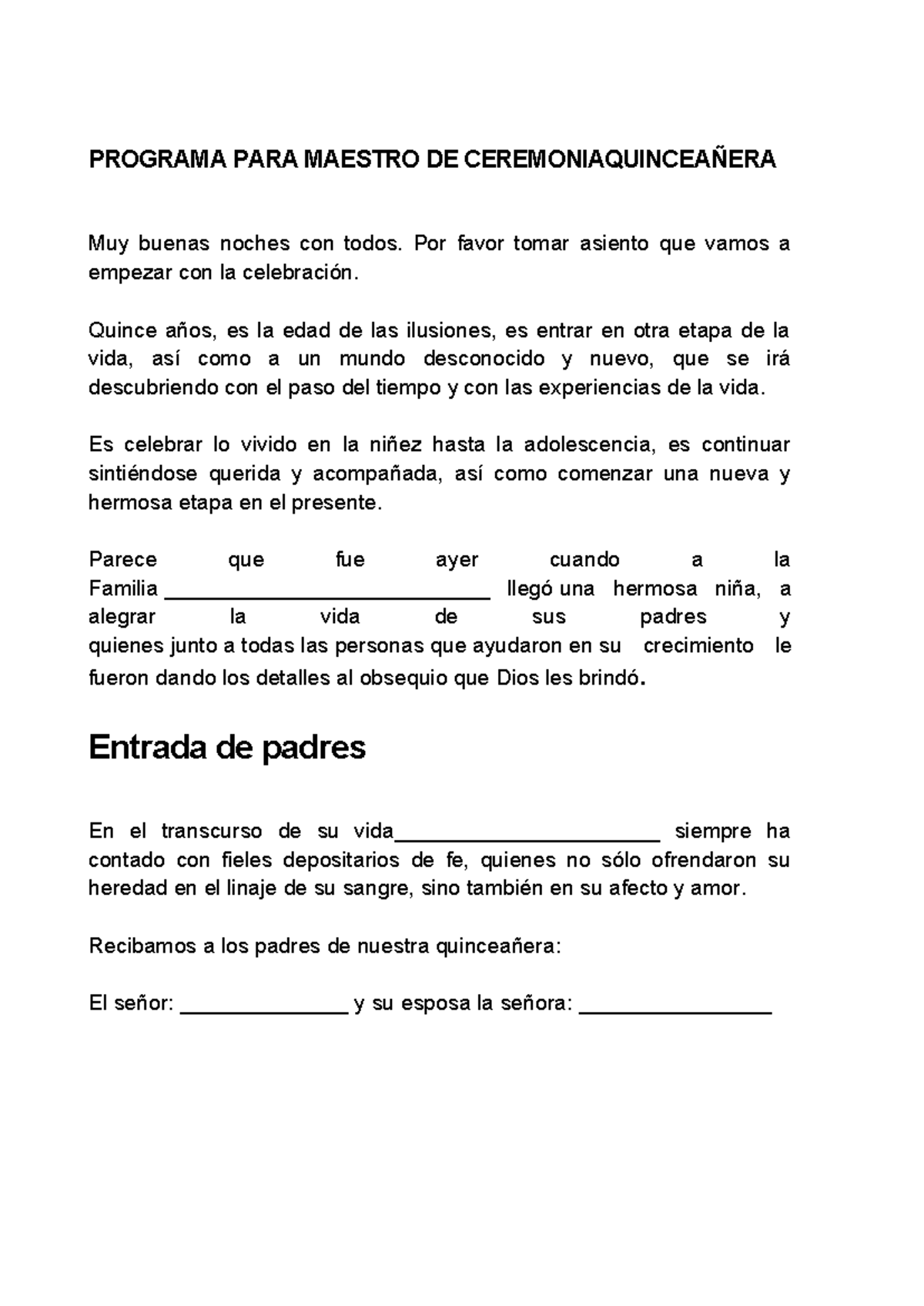 Programa PARA Maestro DE Ceremonia Quinceañera - PROGRAMA PARA MAESTRO ...