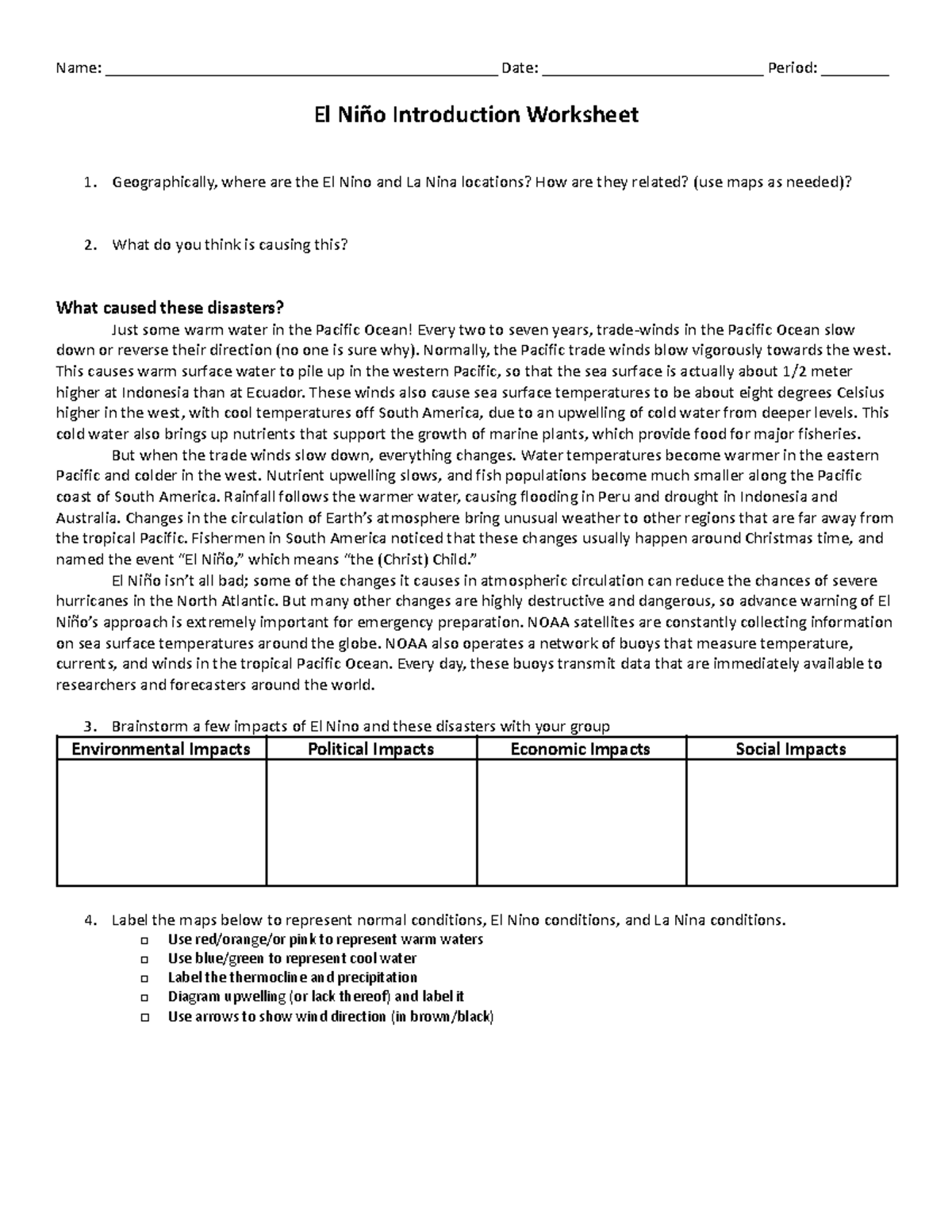 El Nino Introduction Worksheet - Name ...
