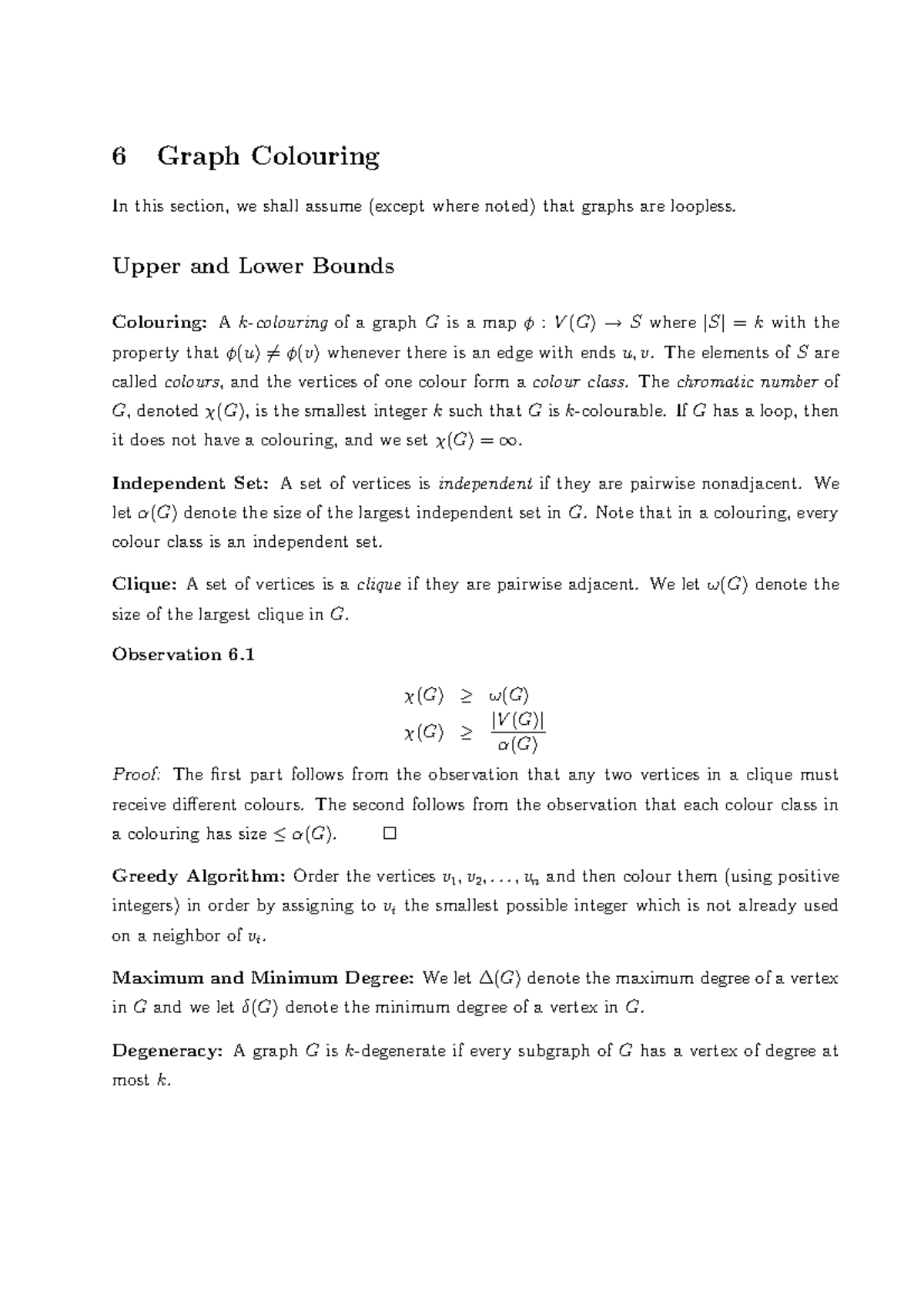 Graph Colouring Notes 6 Graph Colouring In This Section We Shall Assume Except Where Noted