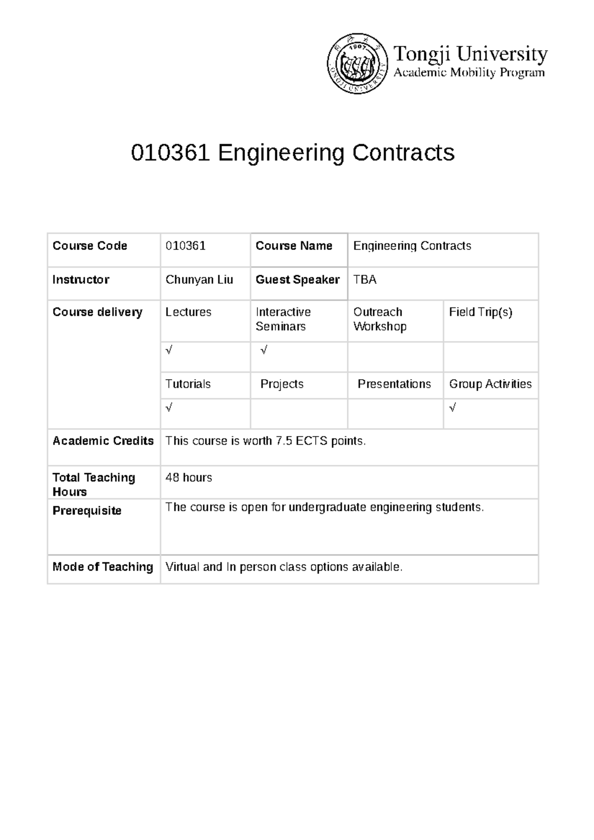 010361 Engineering Contracts - 010361 Engineering Contracts Course Code ...