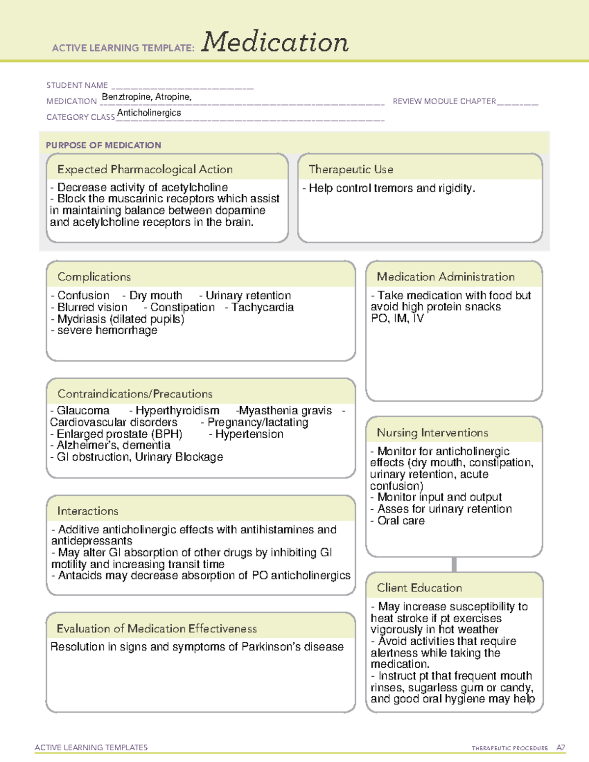 Anticholinergics - Parkinson's med - ACTIVE LEARNING TEMPLATES ...