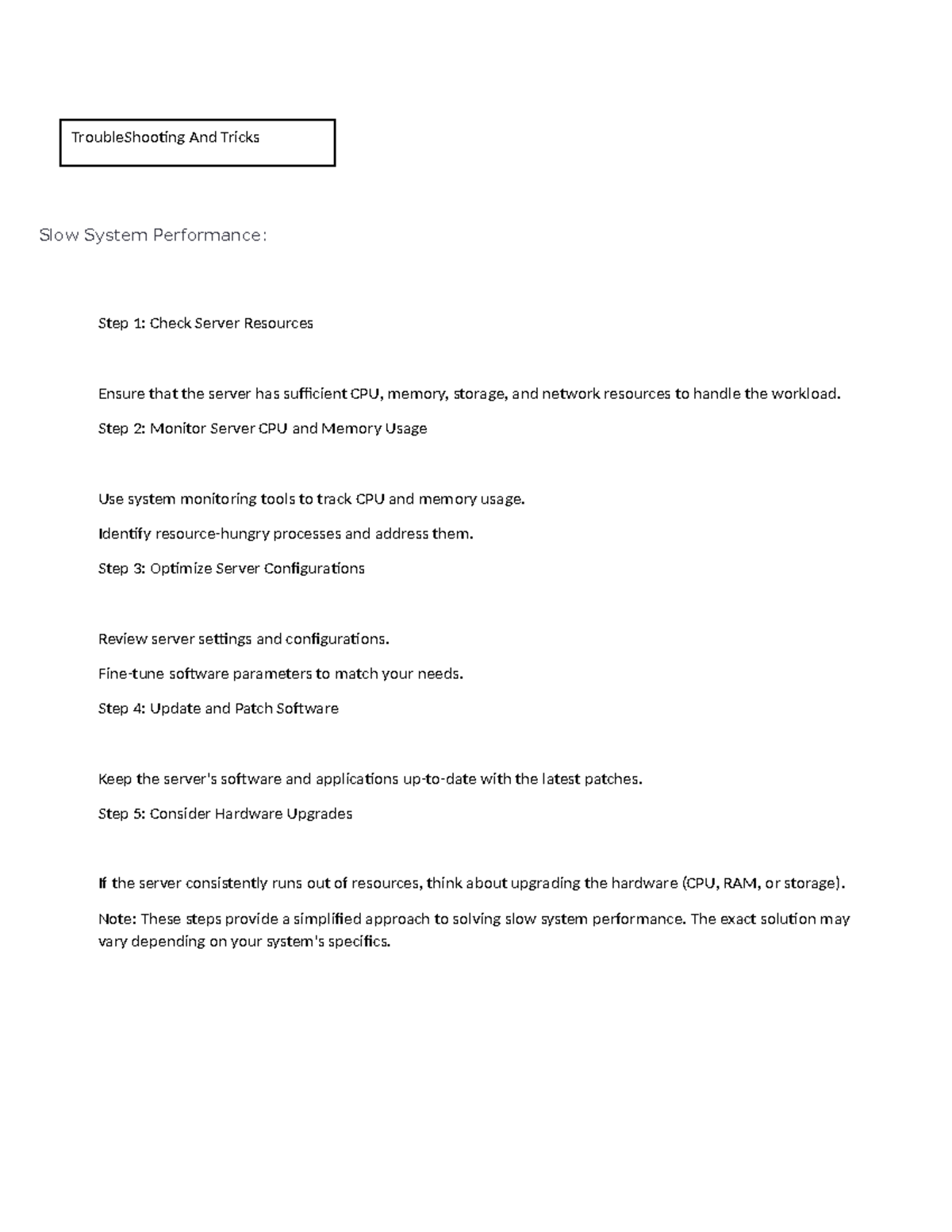 Trouble Shoot And tricks - TroubleShooting And Tricks Slow System ...